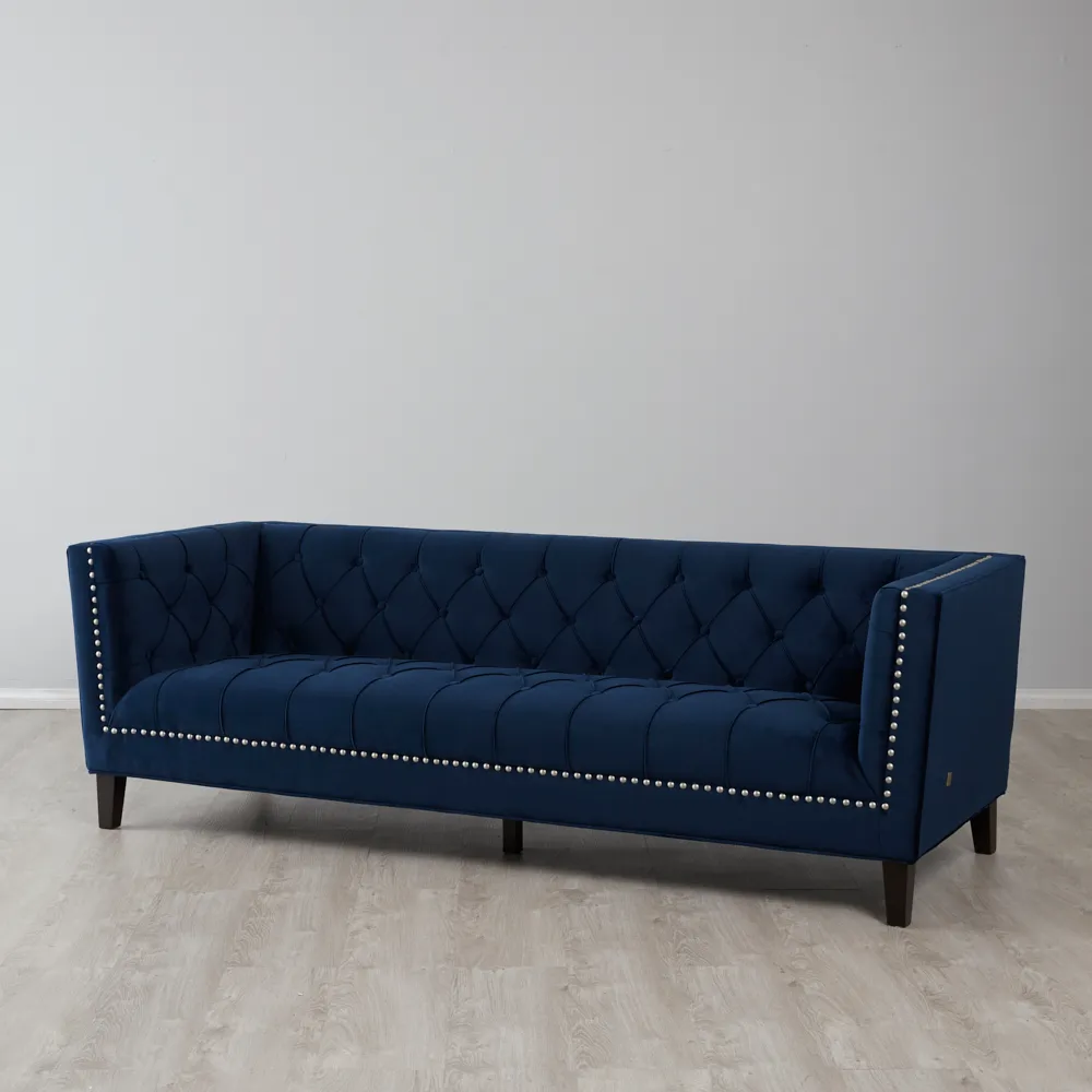 Manuel Navy Blue Velvet 3-Seater Sofa | Koala Living