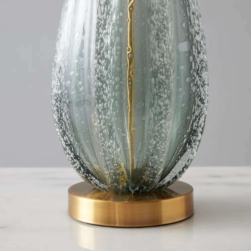 Dorian Brushed Bronze Coloured Glaze Sea Glass Table Lamp - White Linen ...