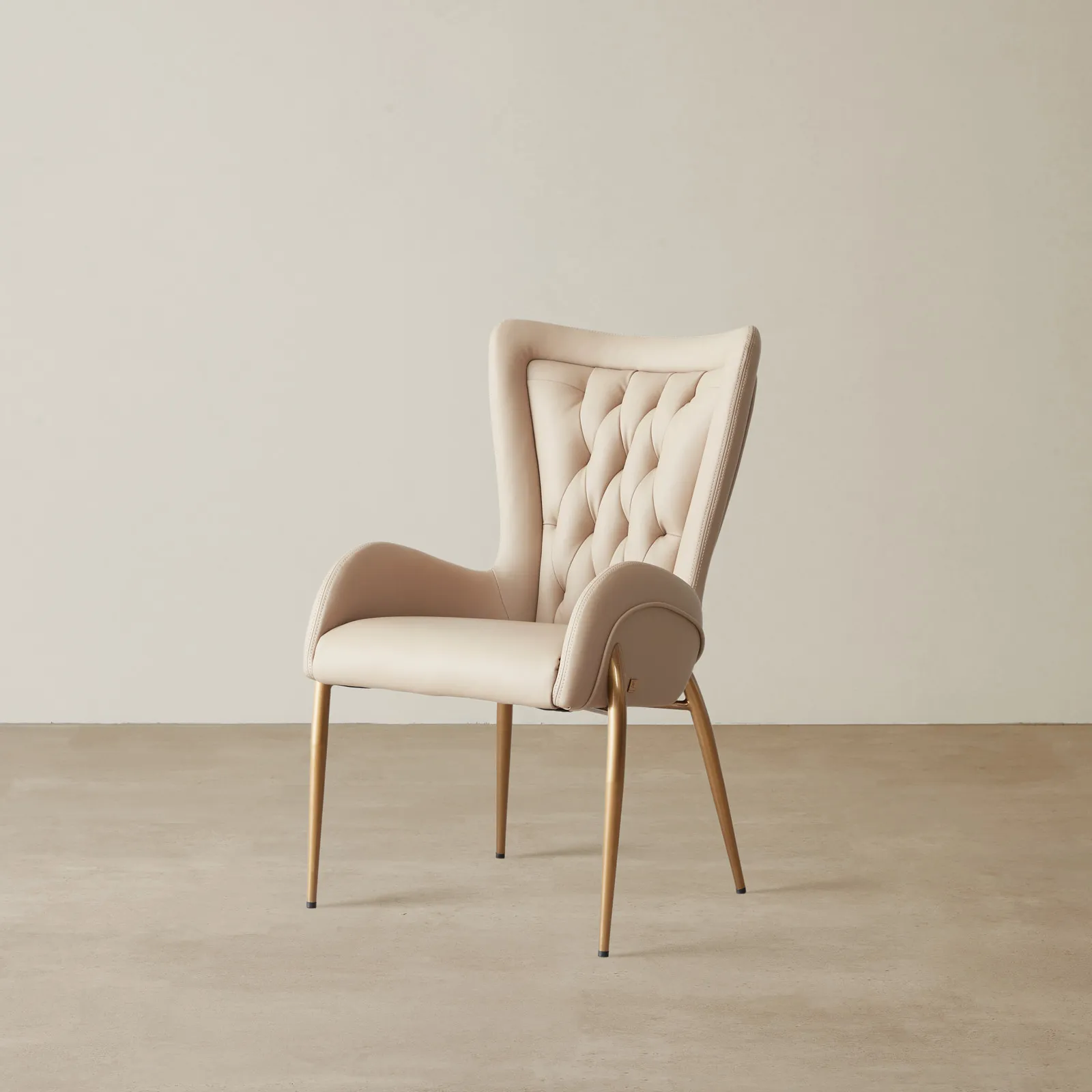 Henry Sand Beige Vegan Leather Dining Chair Brushed Gold Legs