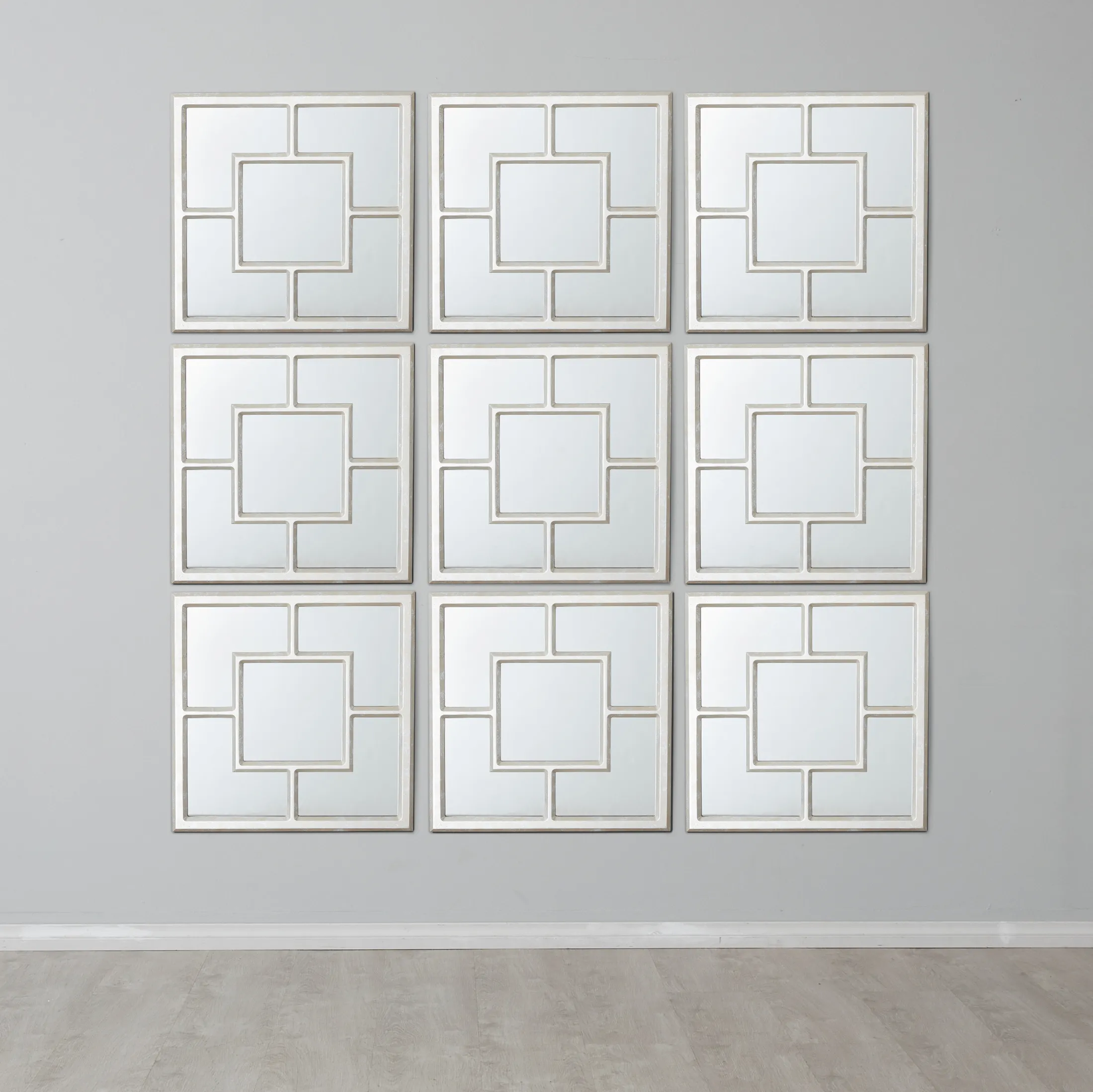 Angular Distressed Silver Square Mirror