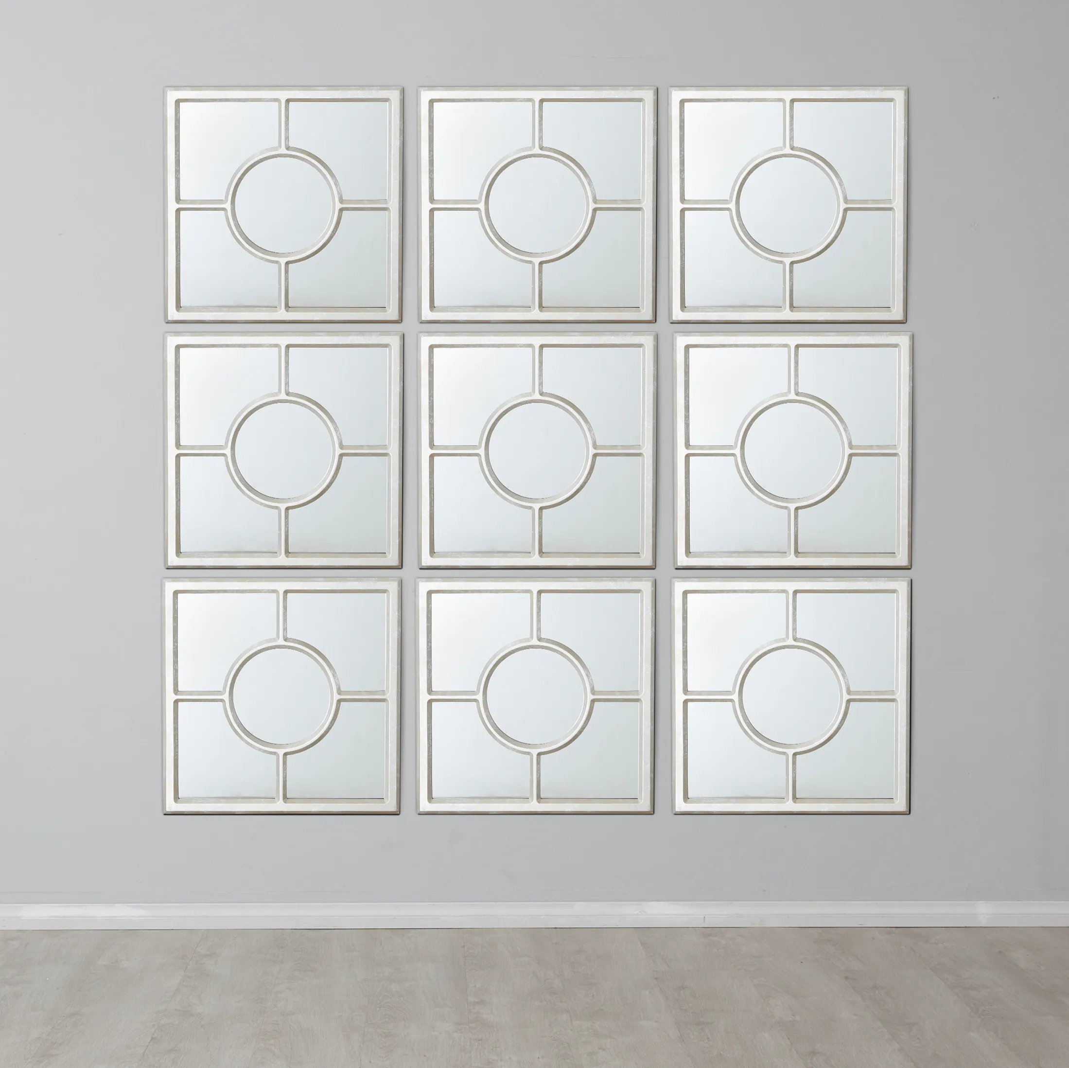 Centripetal Distressed Silver Square Mirror