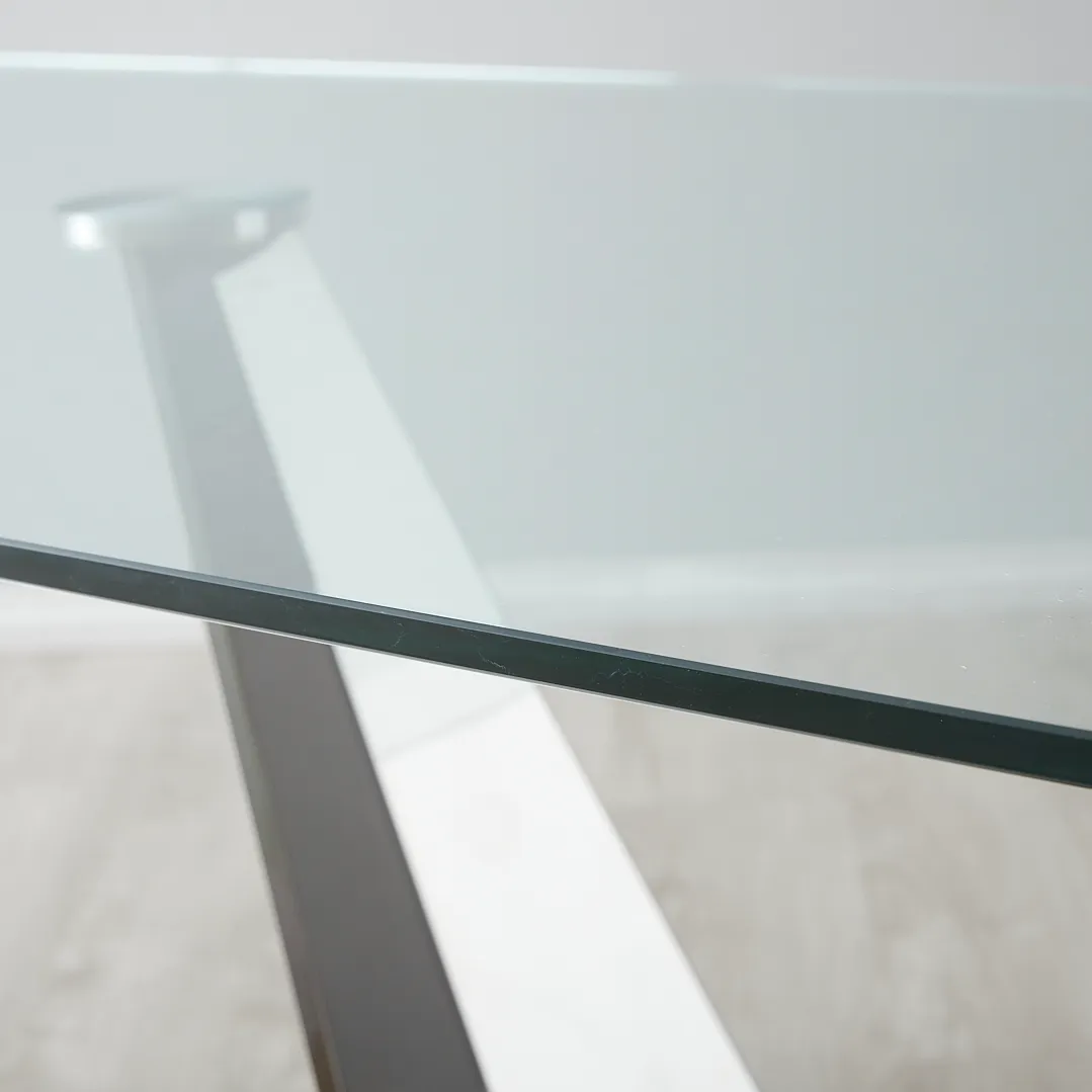 Zephyr Stainless Steel Dining Table - Glass Top