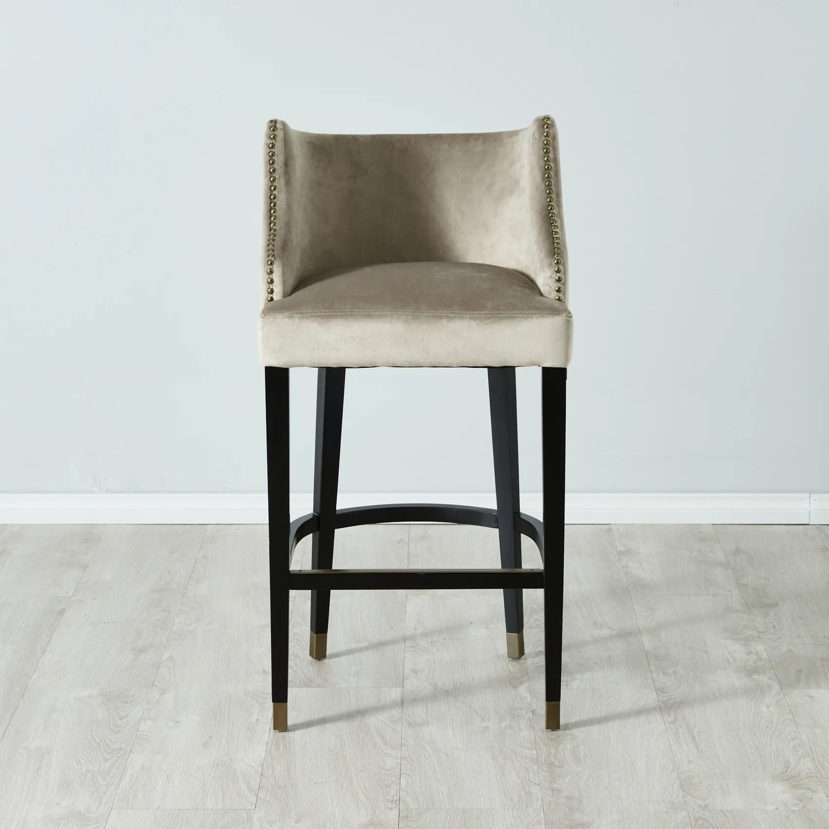 Simone Beige Velvet 76cm Bar Stool-Gold Accessories