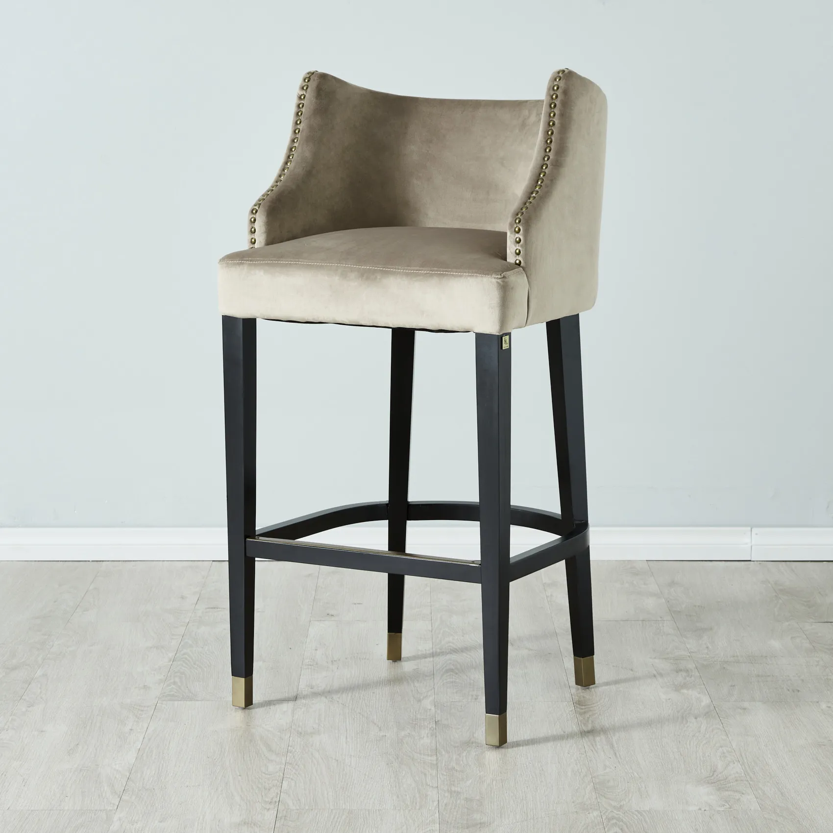 Simone Beige Velvet 76cm Bar Stool-Gold Accessories