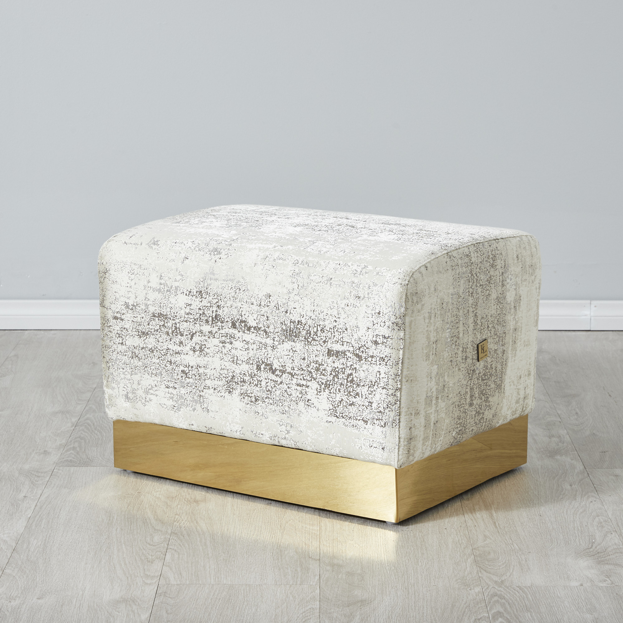 Sheppard Distressted Grey Patterned Ottoman