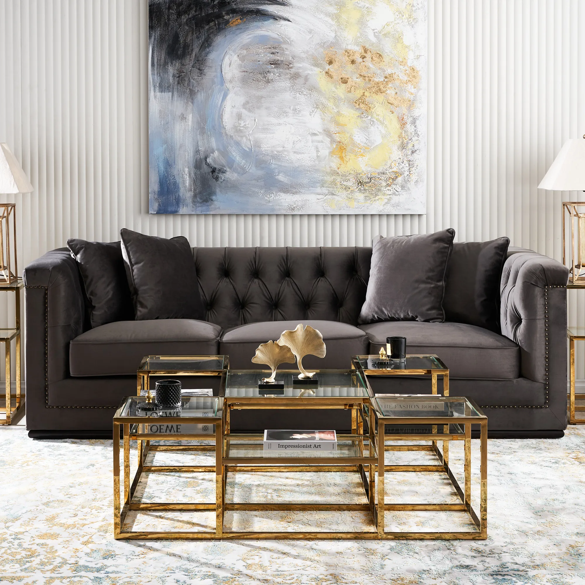 Pascal Mushroom Velvet 3 Seater Sofa