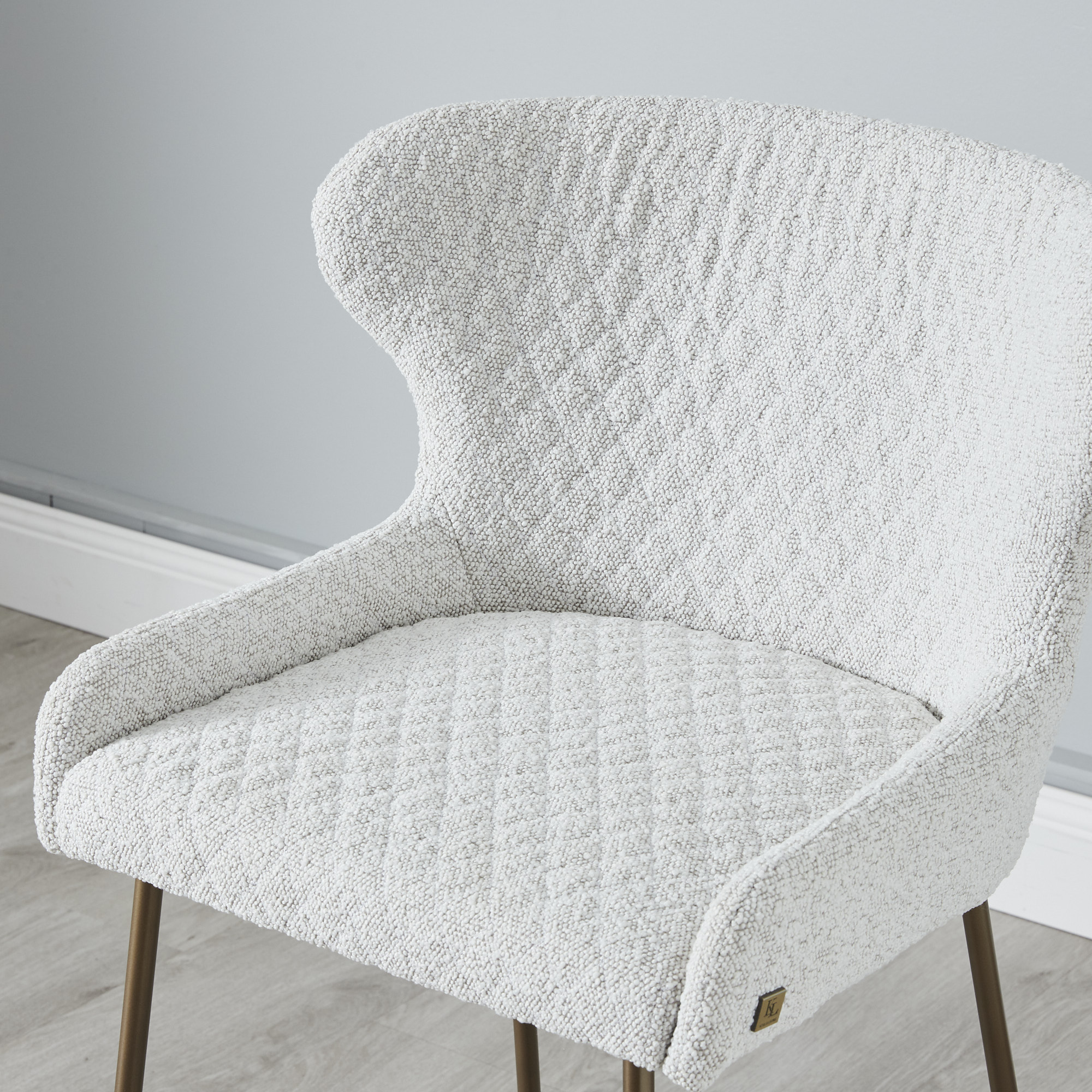 Quinn Cream Boucle Bar Stool - Brass Colour Legs | Koala Living