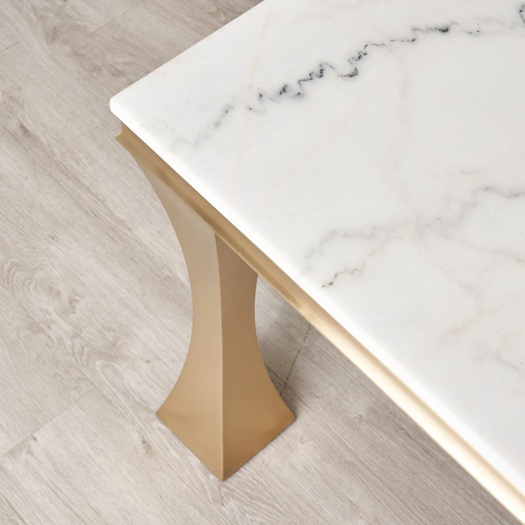 Melody Natural White Marble Dining Table - Brushed Champagne Gold ...