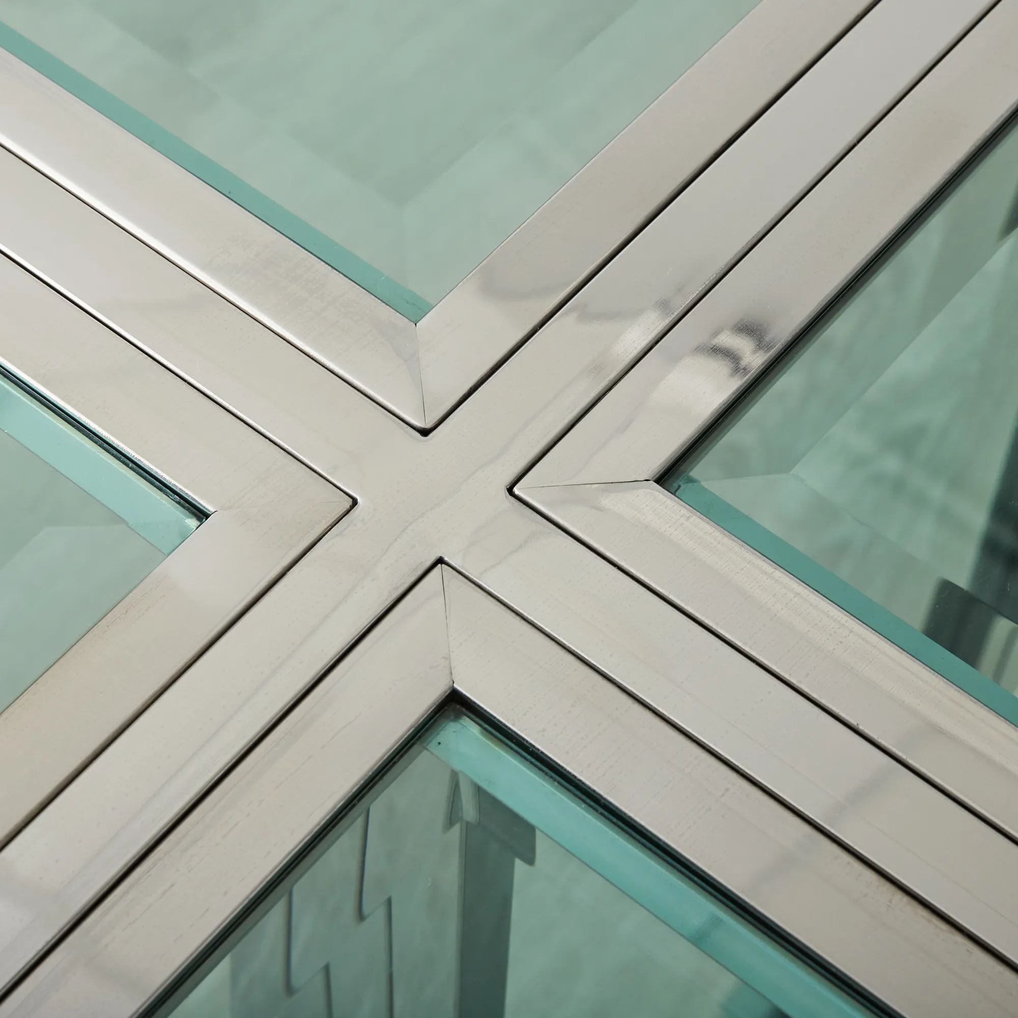 Titus Stainless Steel Dining Table - Smoke Green Glass Top | Koala Living