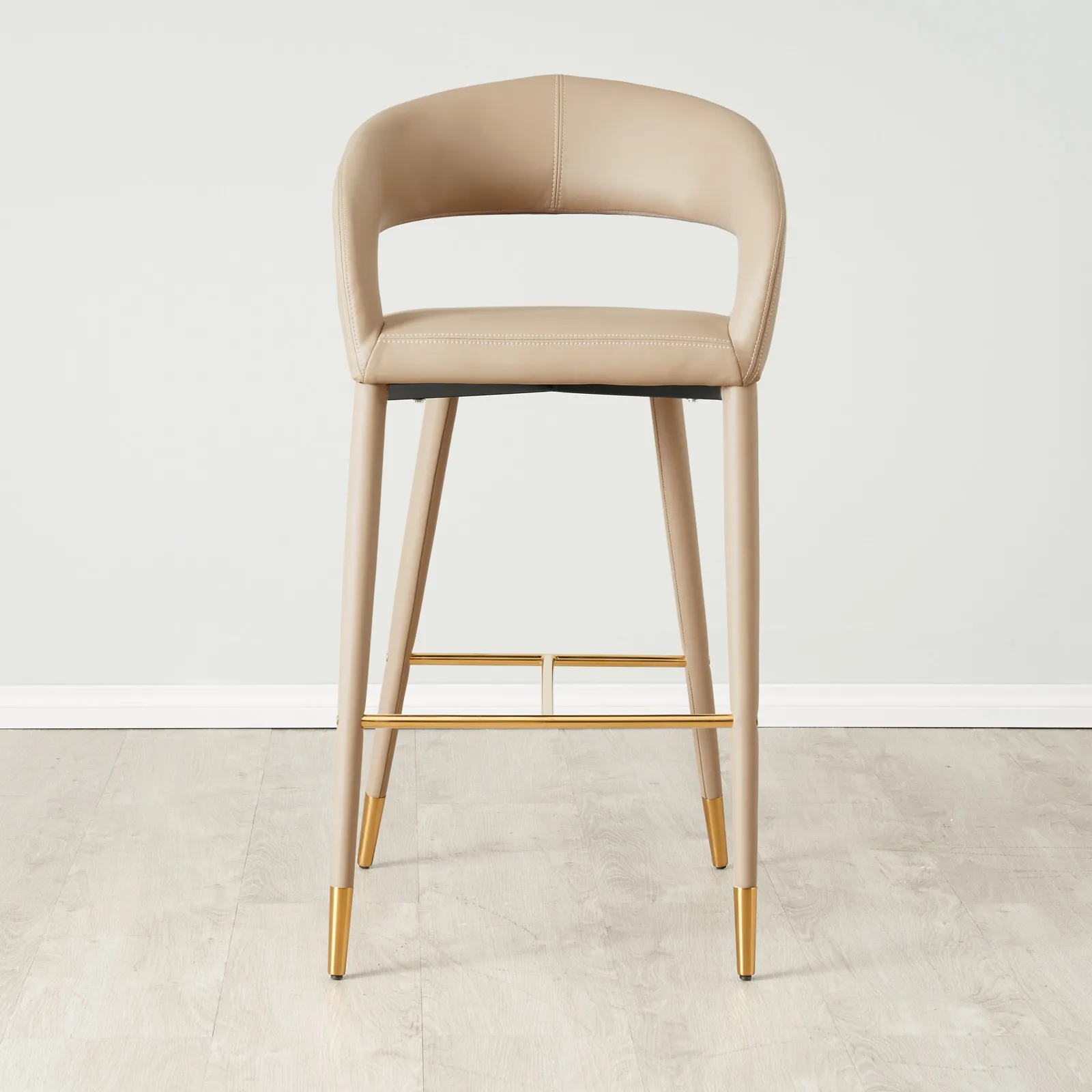 Moulin Sand Beige Vegan Leather 76cm Bar Stool - Polished Gold Legs