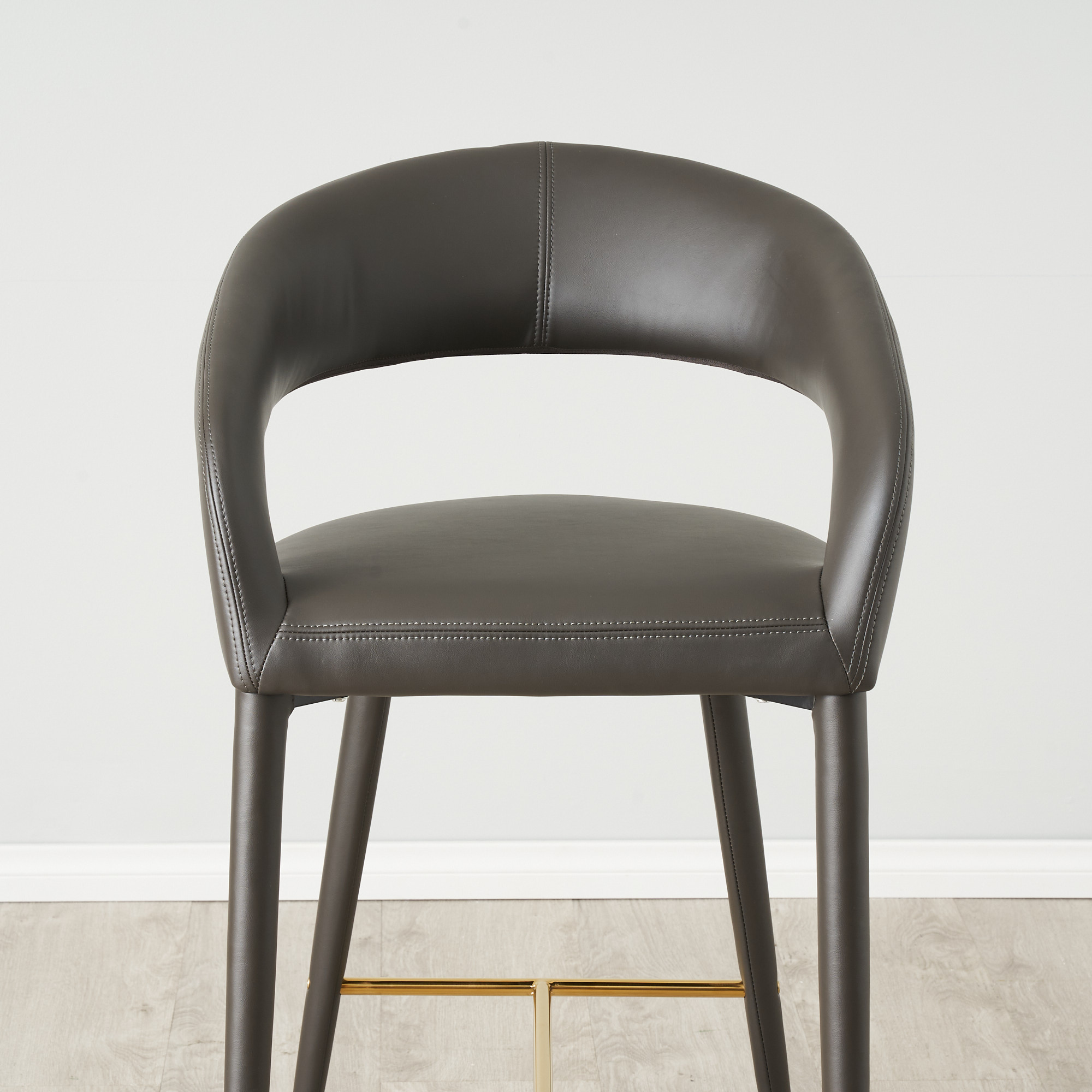 Moulin Smoke Grey Vegan Leather Bar Stool - Polished Gold Legs