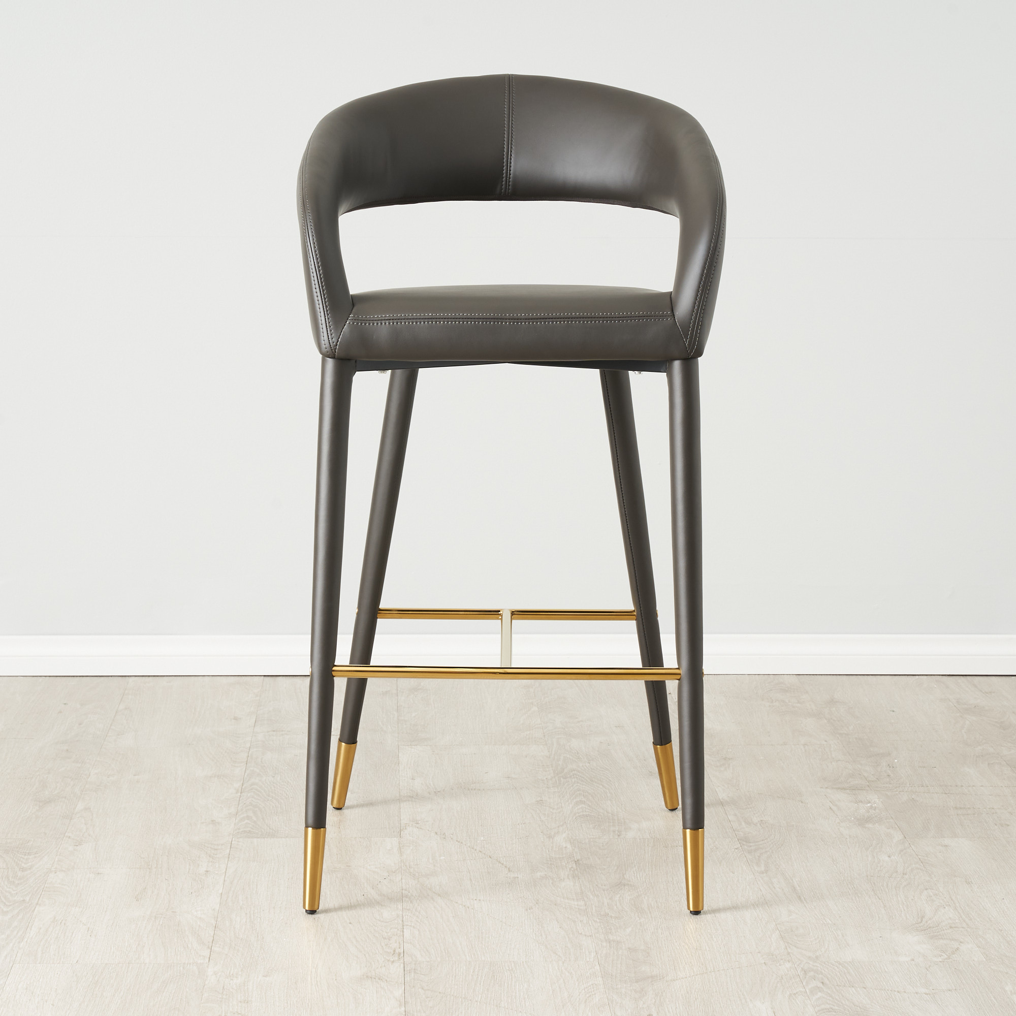 Moulin Smoke Grey Vegan Leather Bar Stool - Polished Gold Legs