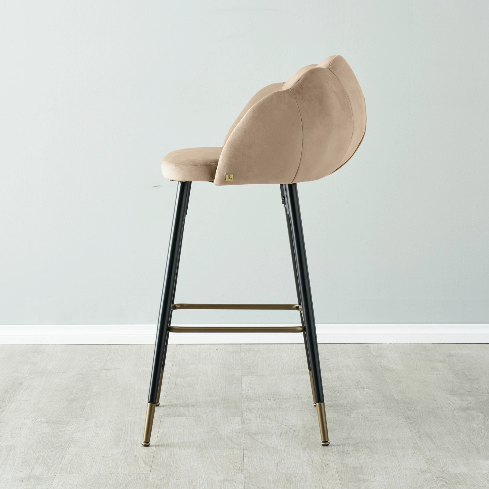 Amber II Beige Velvet Bar Stool - 74cm