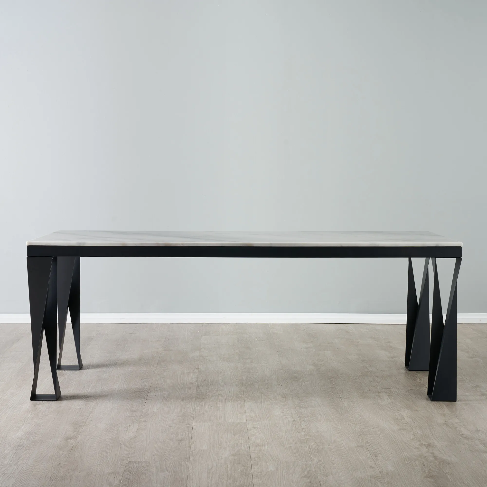 Masa Natural White Marble Dining Table - Black Legs 200cm