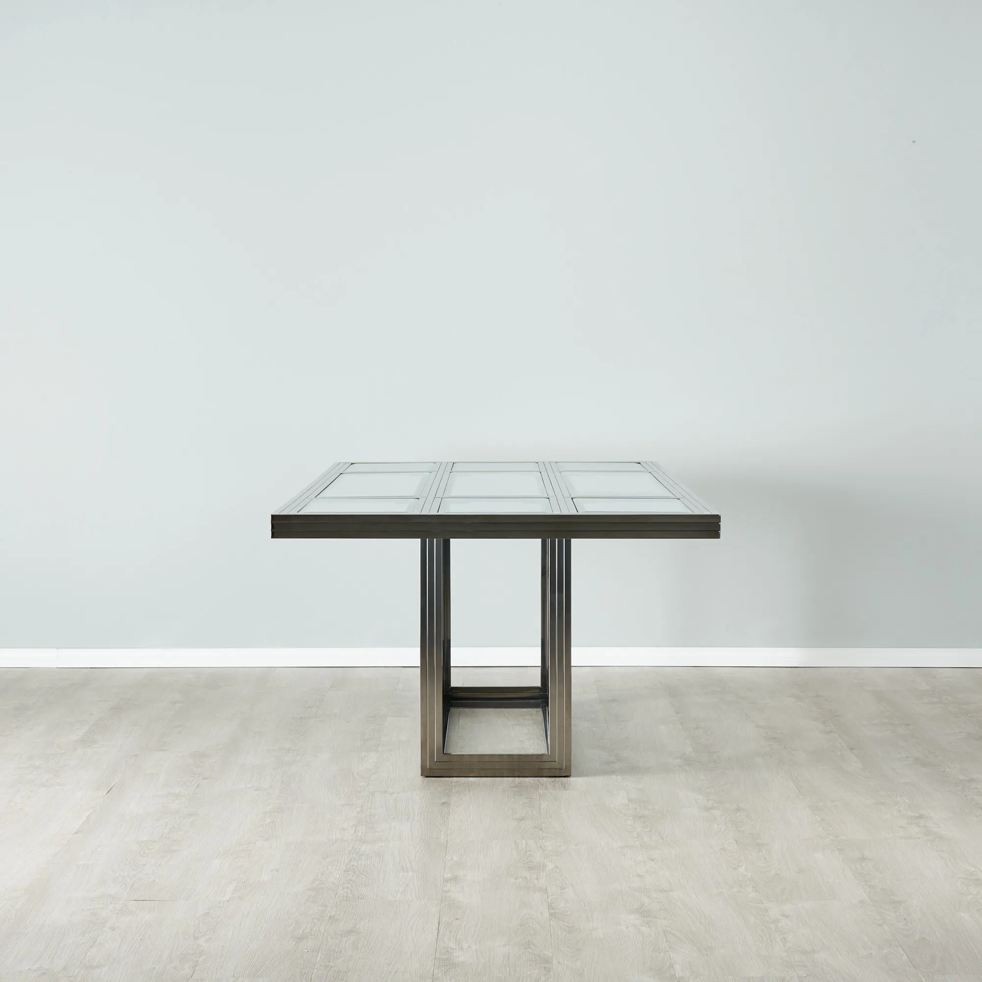 Titus Black Nickel Dining Table - Glass Top | Koala Living