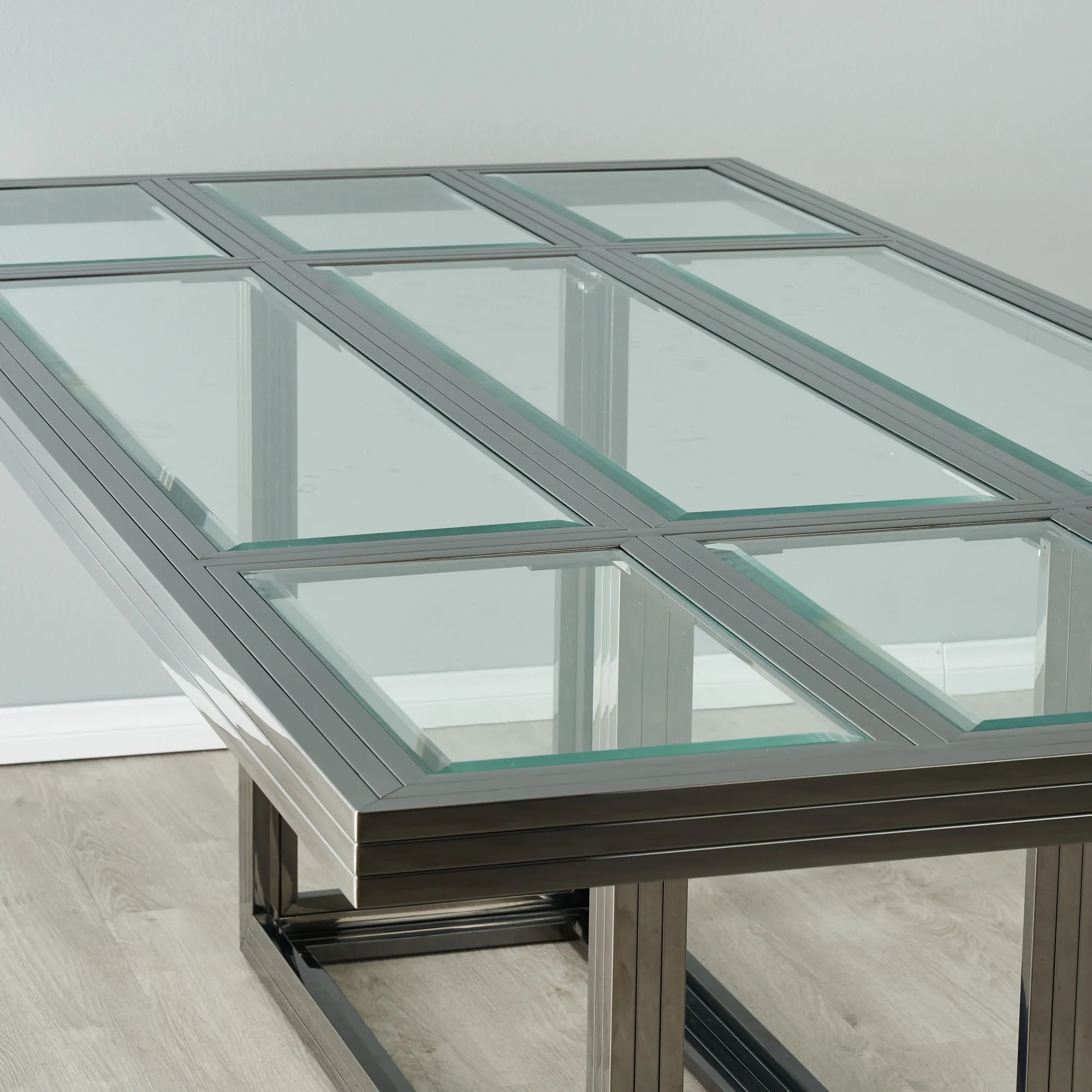 Titus Black Nickel Dining Table - Glass Top | Koala Living