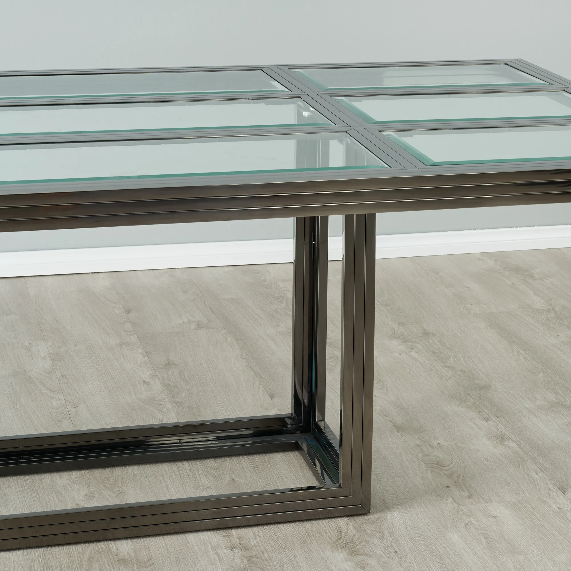 Titus Black Nickel Dining Table - Glass Top | Koala Living