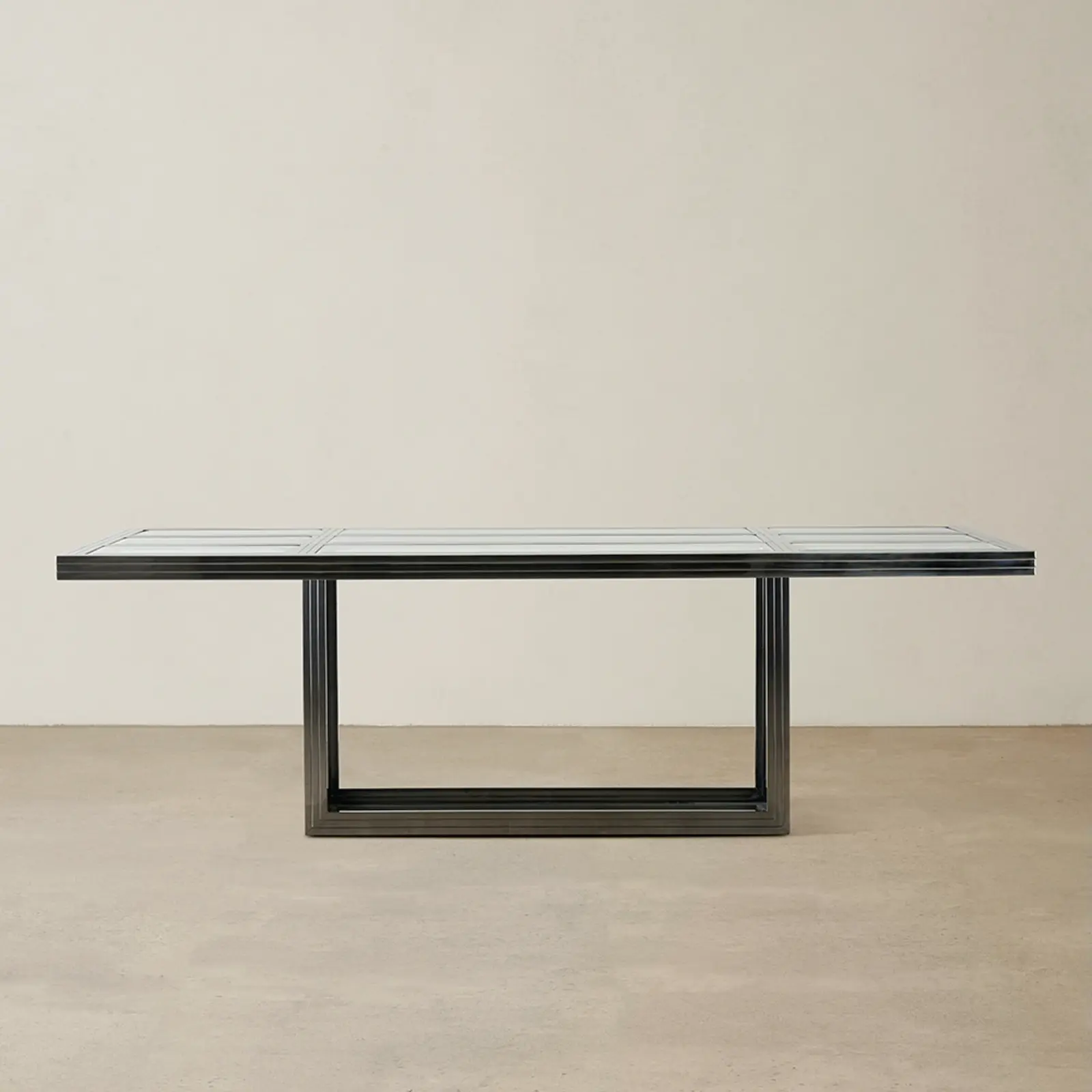 Titus Black Nickel Dining Table - Glass Top | Koala Living