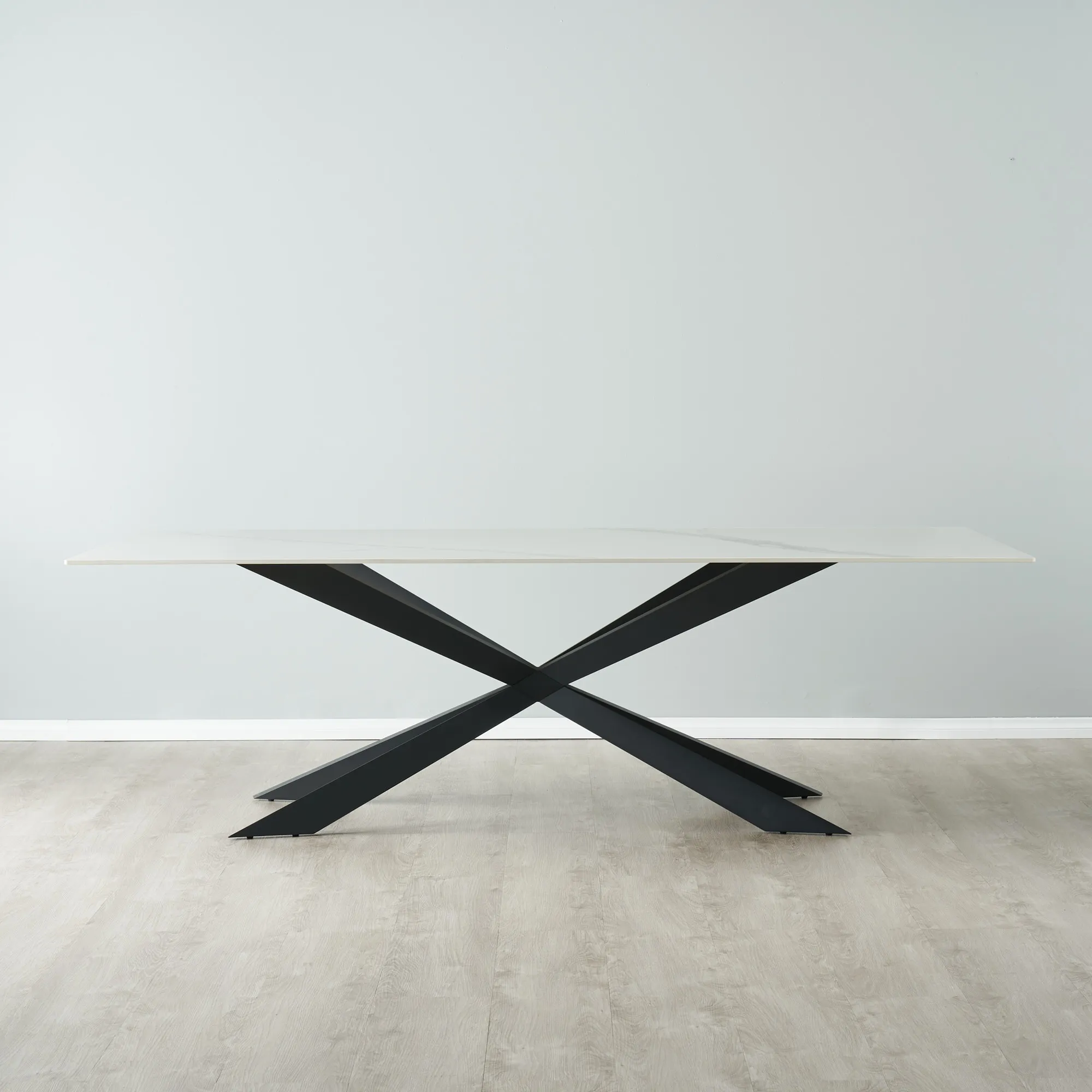 Lena White Sintered Stone Dining Table - Black Legs