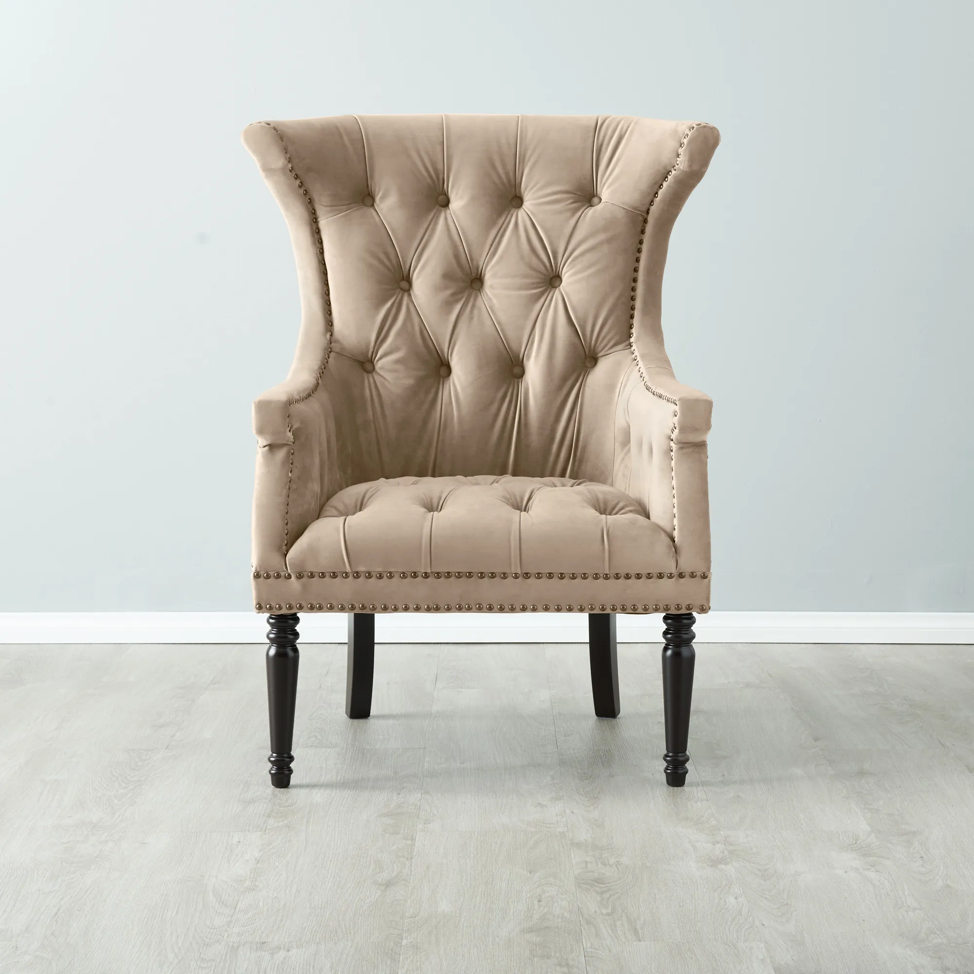 Deco Beige Velvet Armchair