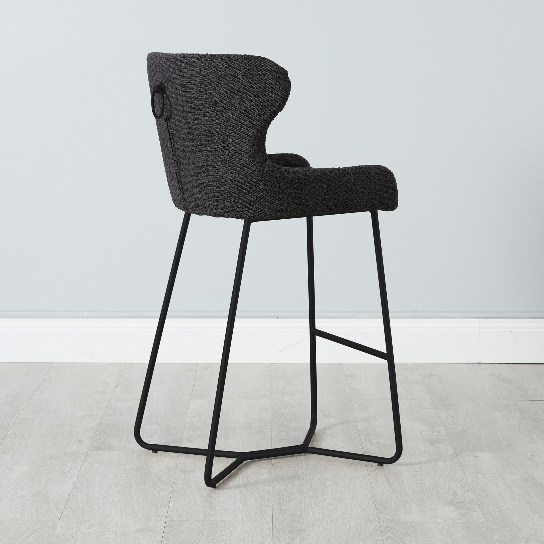 Quinn Charcoal Boucle Bar Stool - Black Legs