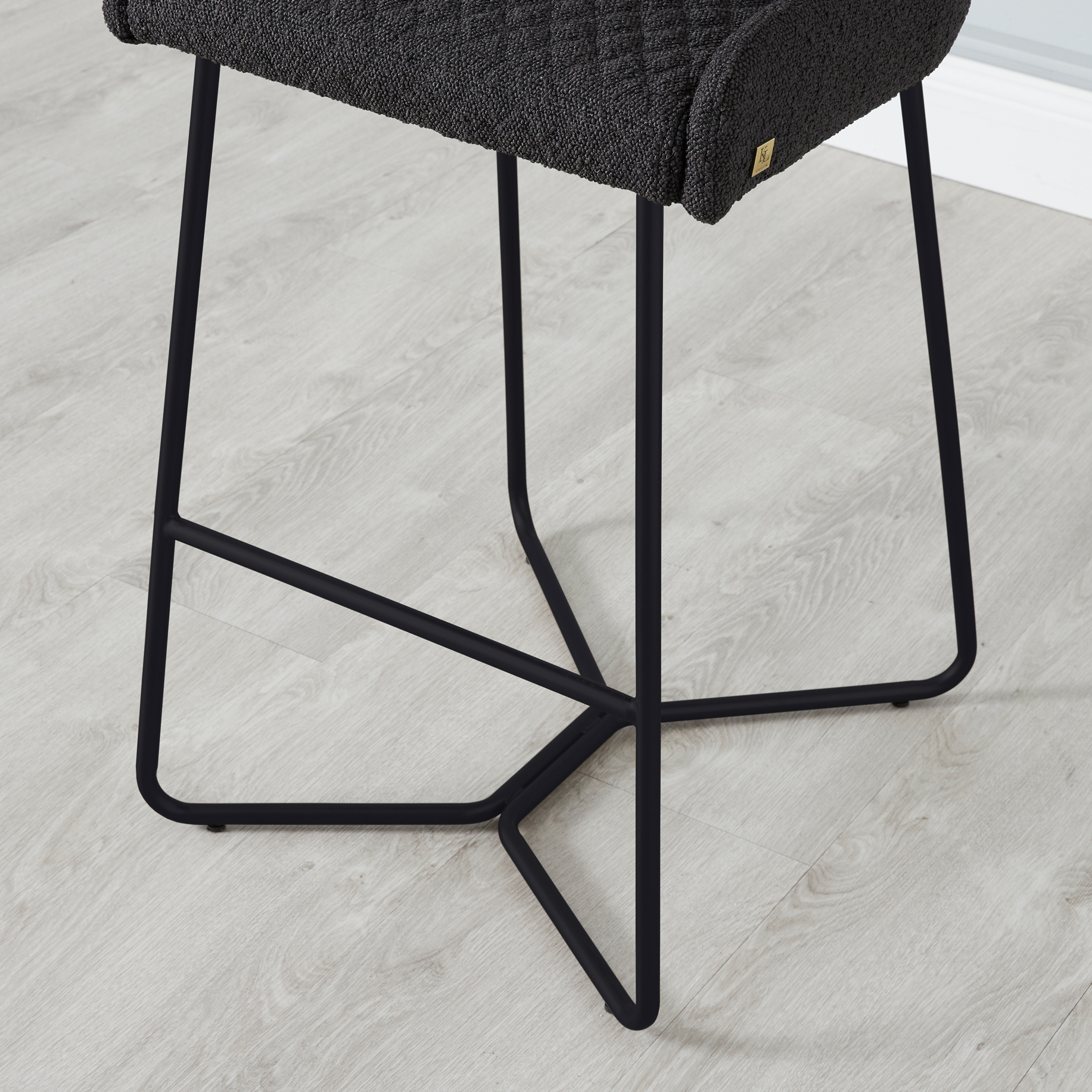 Quinn Charcoal Boucle Bar Stool - Black Legs