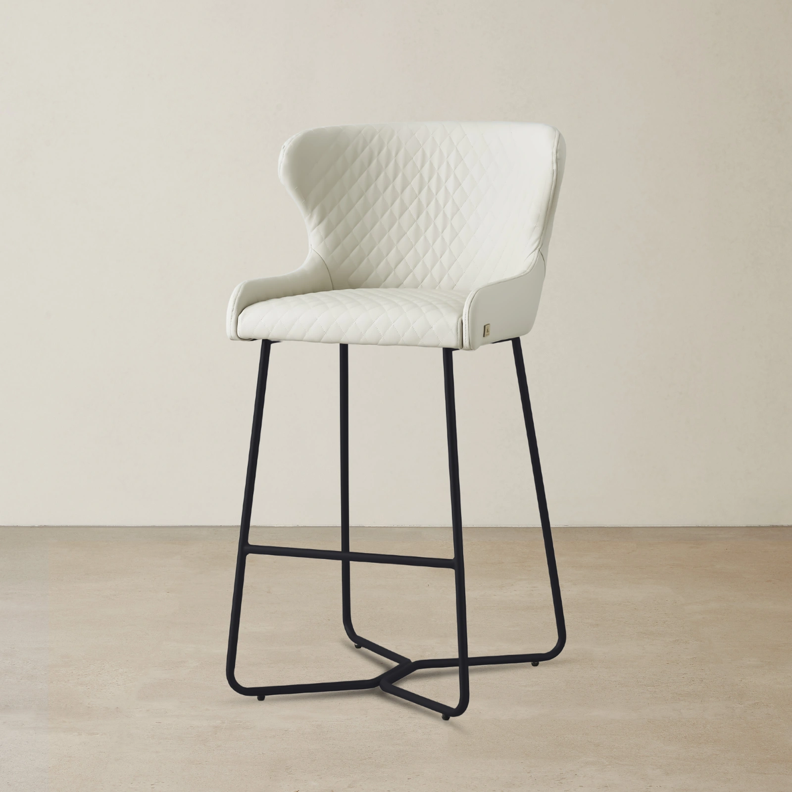 Quinn Cloud Grey Vegan Leather Bar Stool - Black Legs