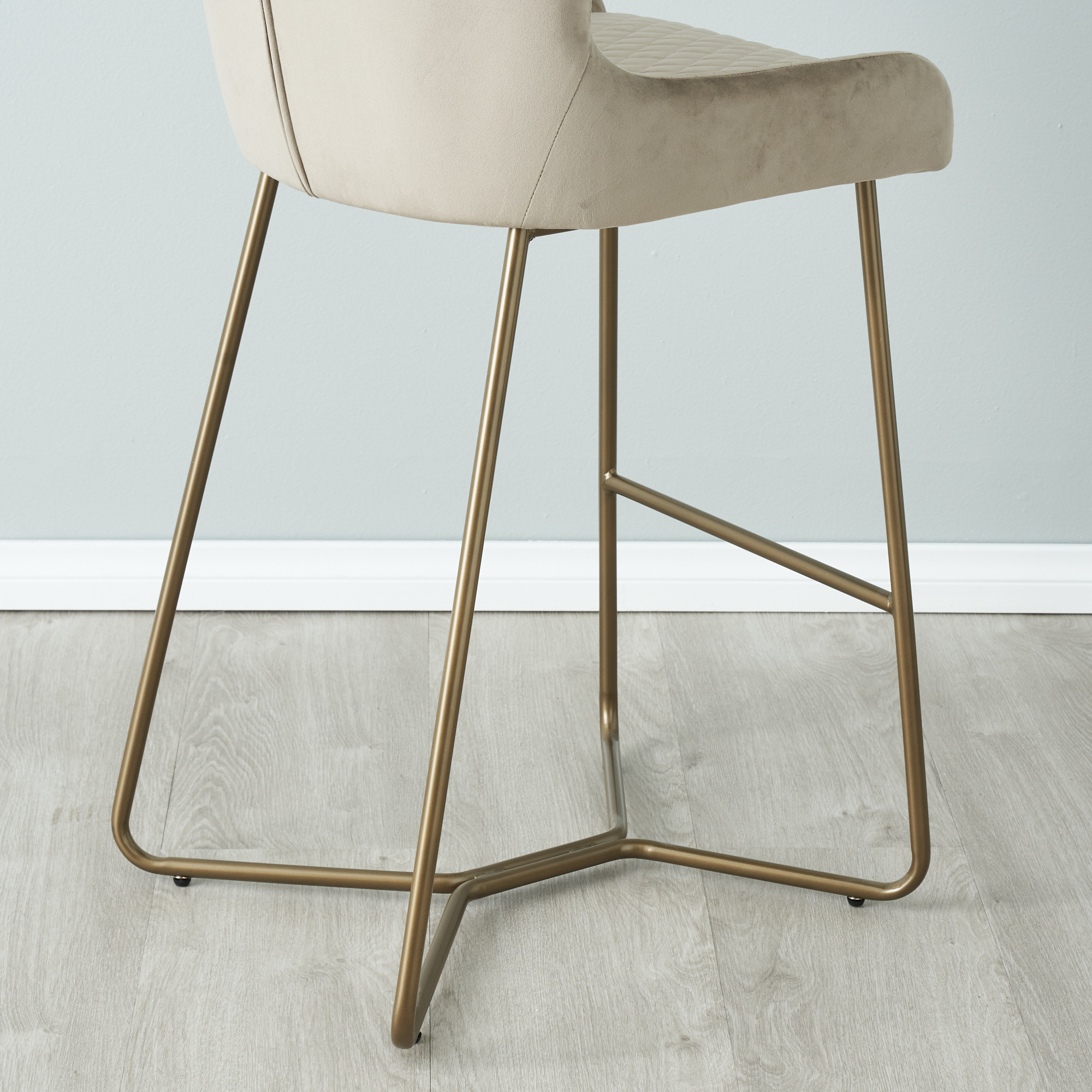 Quinn Beige Velvet Barstool - Brass Colour Legs