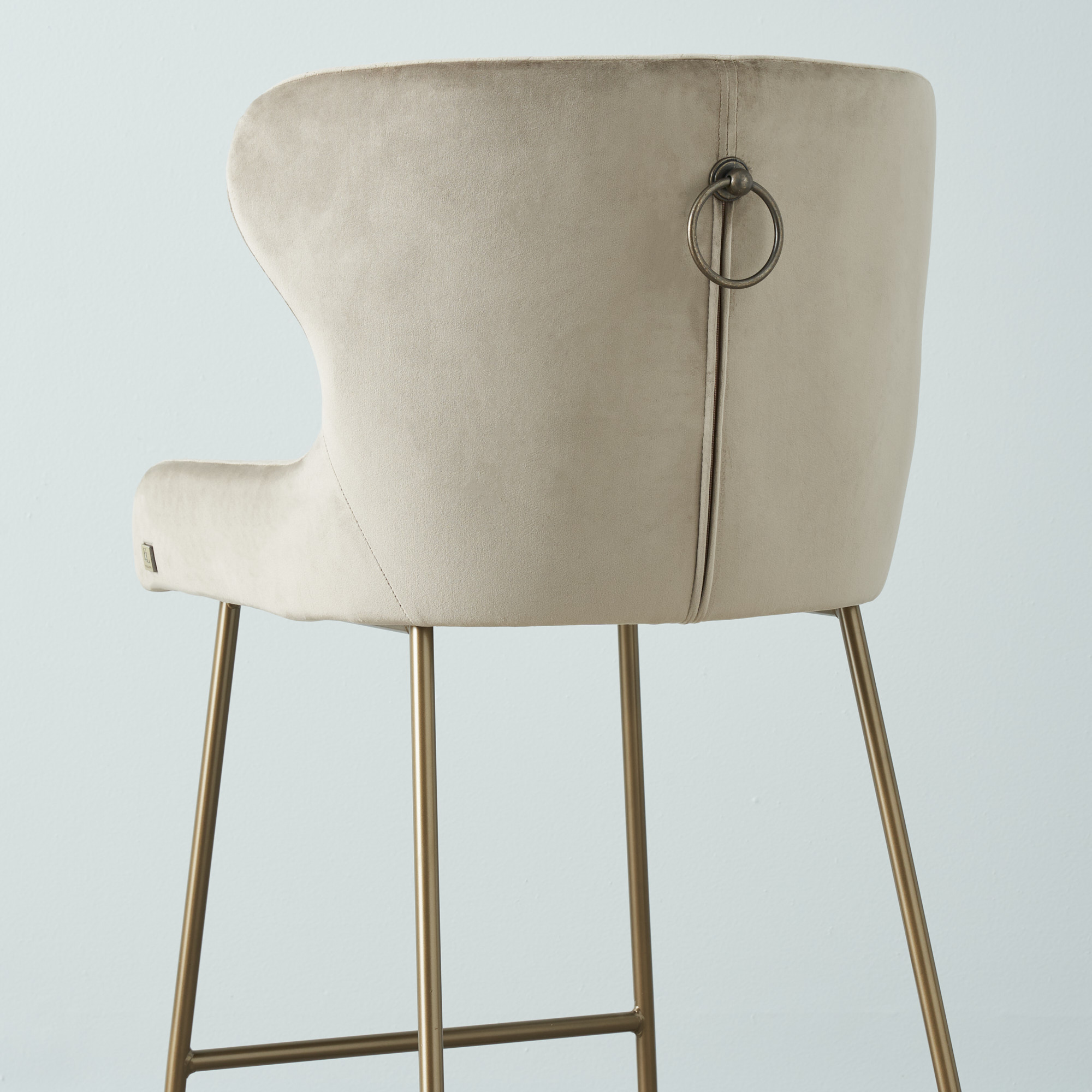 Quinn Beige Velvet Barstool - Brass Colour Legs