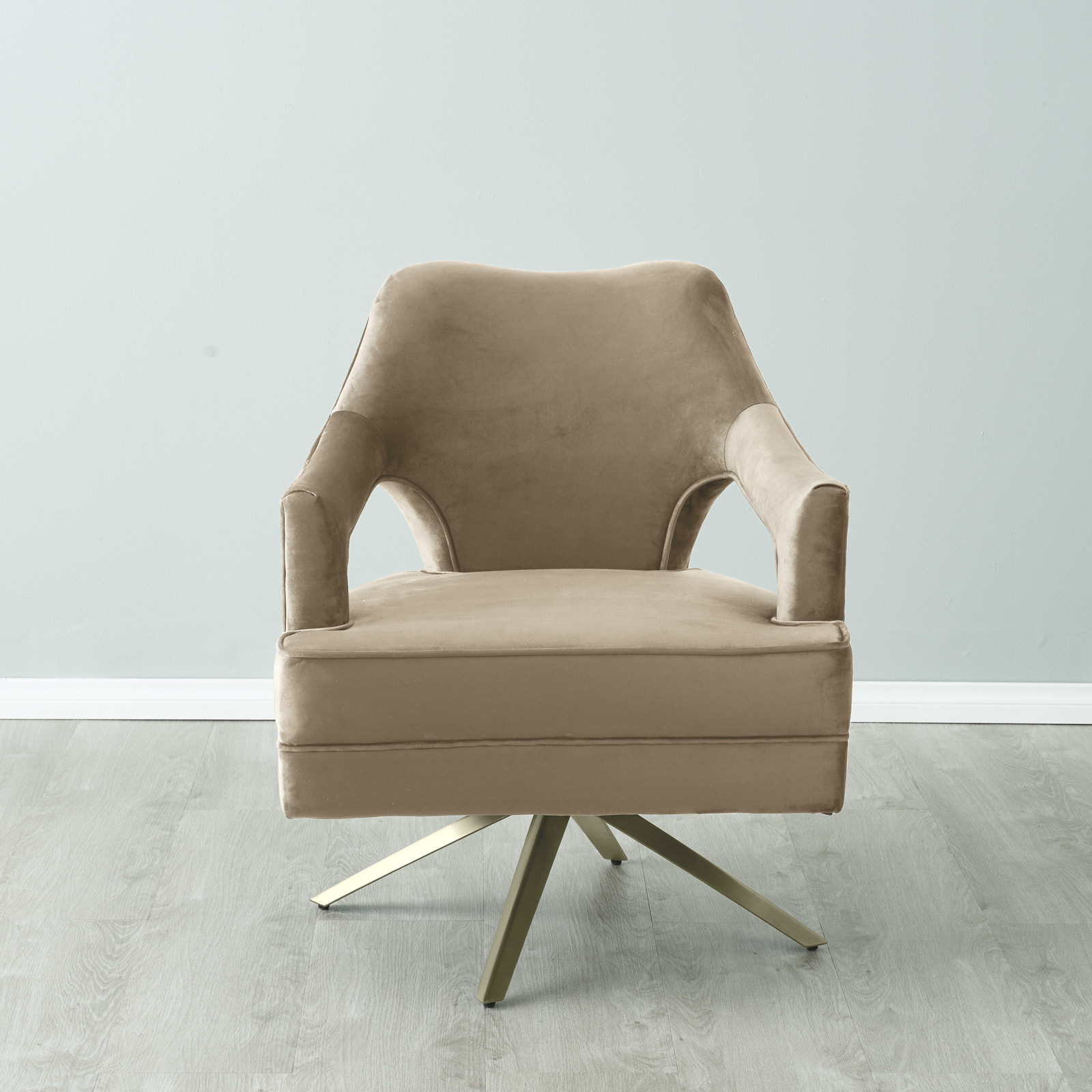 Burton Beige Velvet Swivel Occasional Chair - Brushed Champagne Gold ...