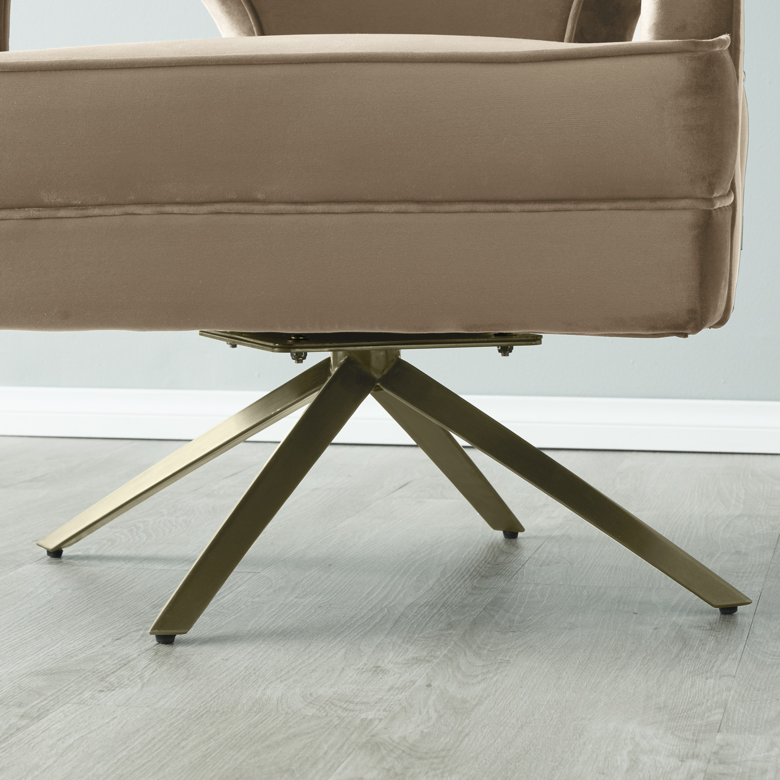 Burton Beige Velvet Swivel Occasional Chair - Brushed Champagne Gold ...