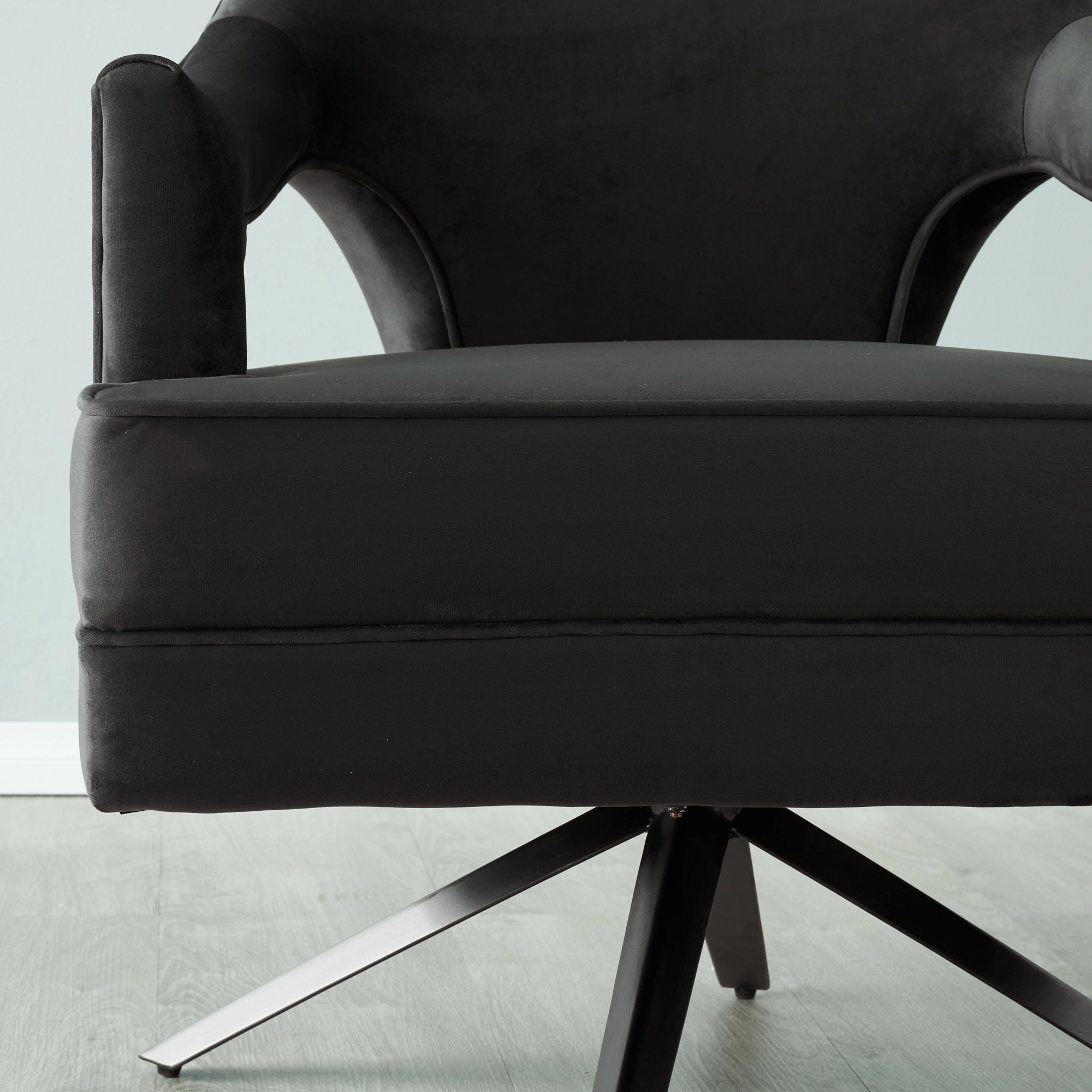 Burton Charcoal Velvet Swivel Occasional Chair - Brushed Black Nickel ...