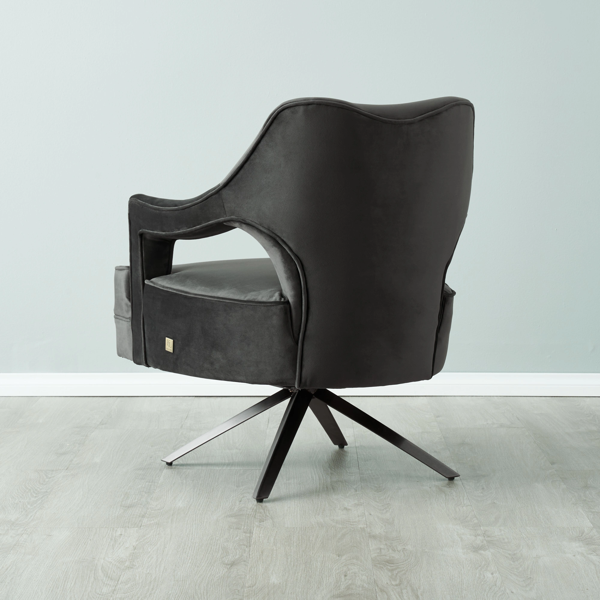 Burton Charcoal Velvet Swivel Occasional Chair - Brushed Black Nickel ...