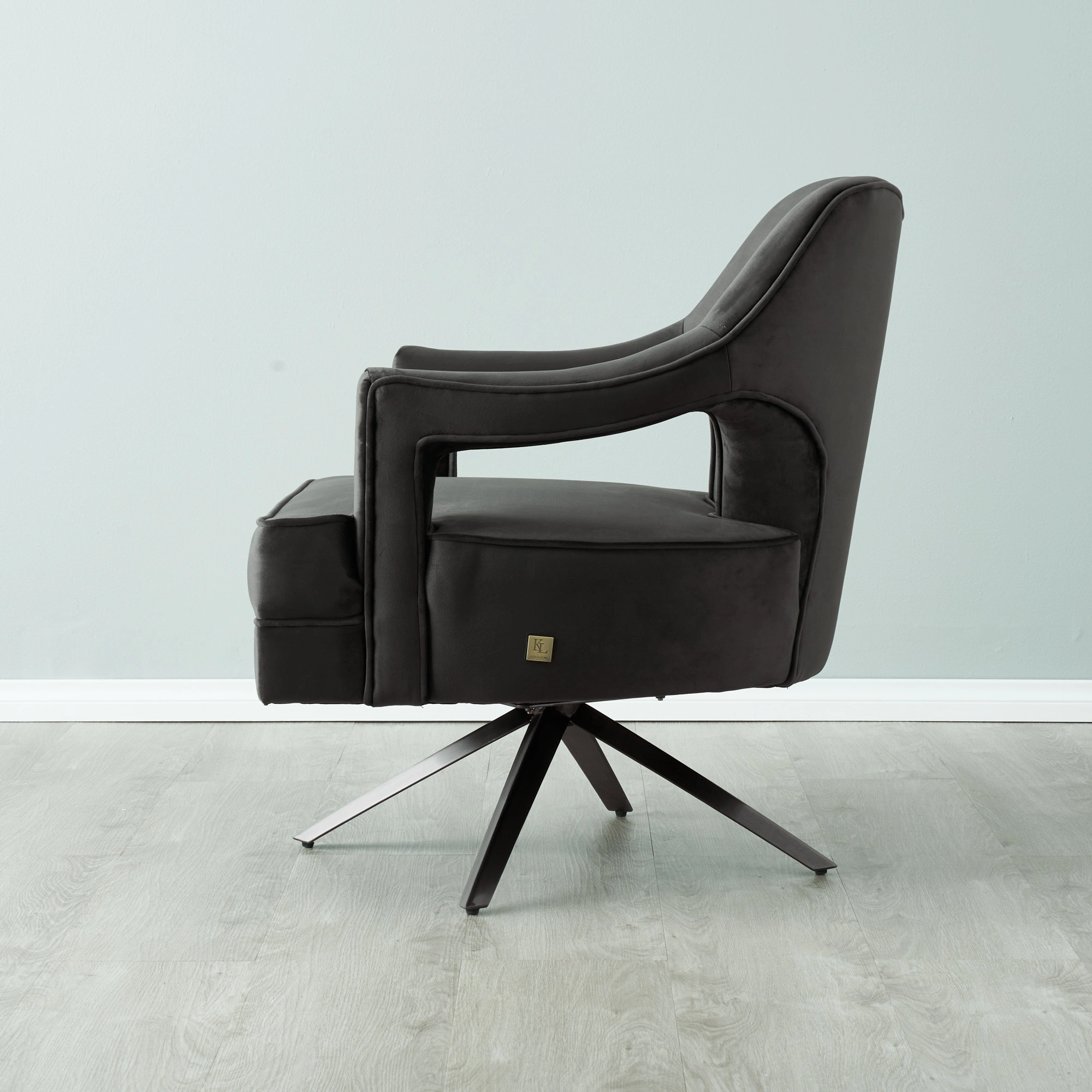 Burton Charcoal Velvet Swivel Occasional Chair - Brushed Black Nickel ...