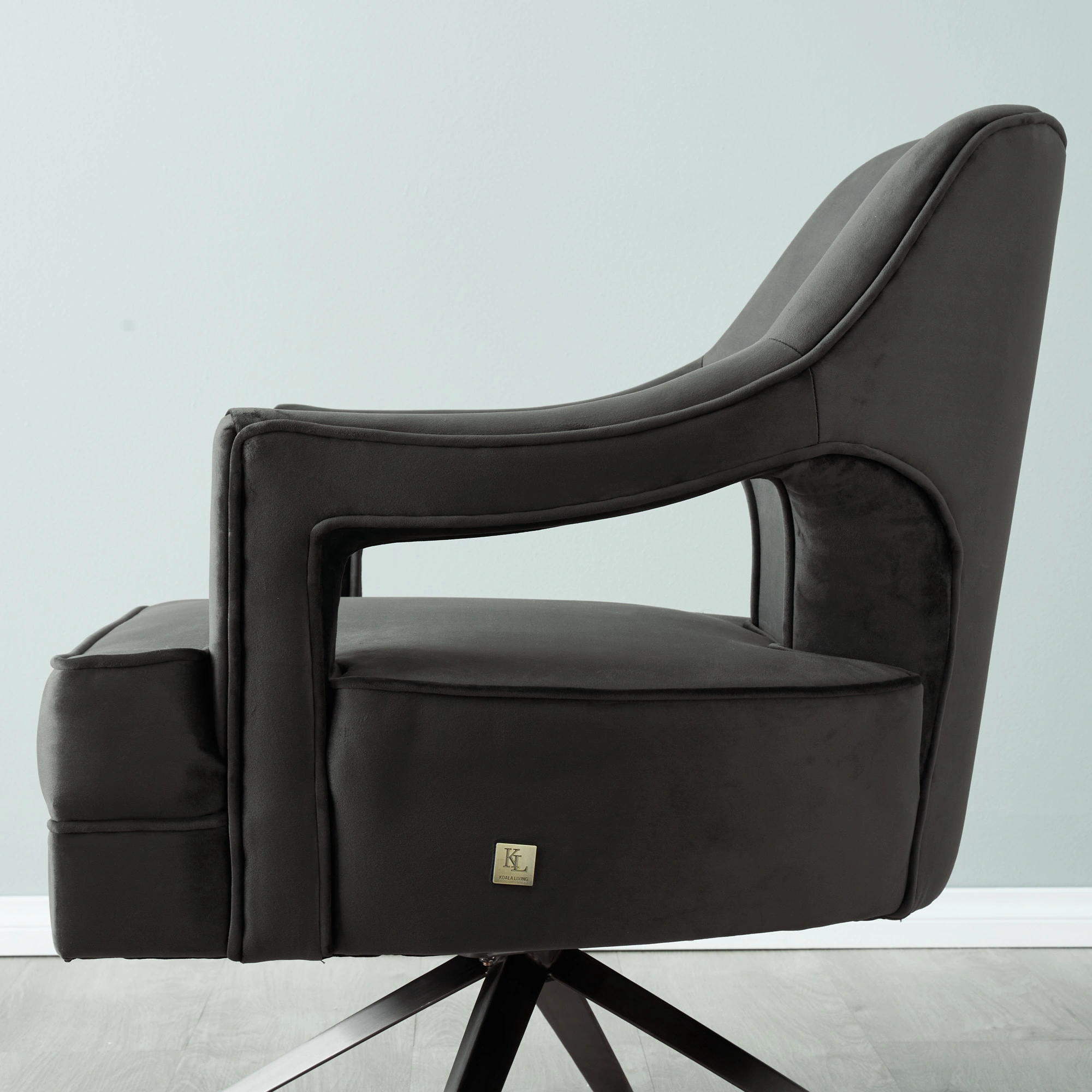 Burton Charcoal Velvet Swivel Occasional Chair - Brushed Black Nickel ...