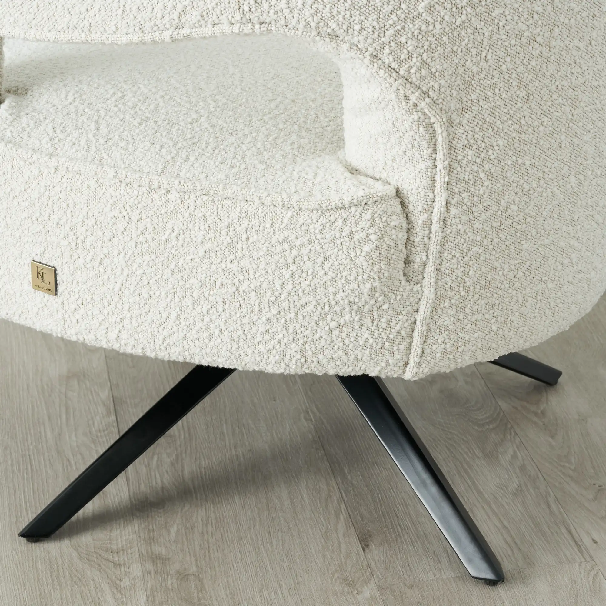 Burton Cream Boucle Swivel Occasional Chair - Black Metal Legs