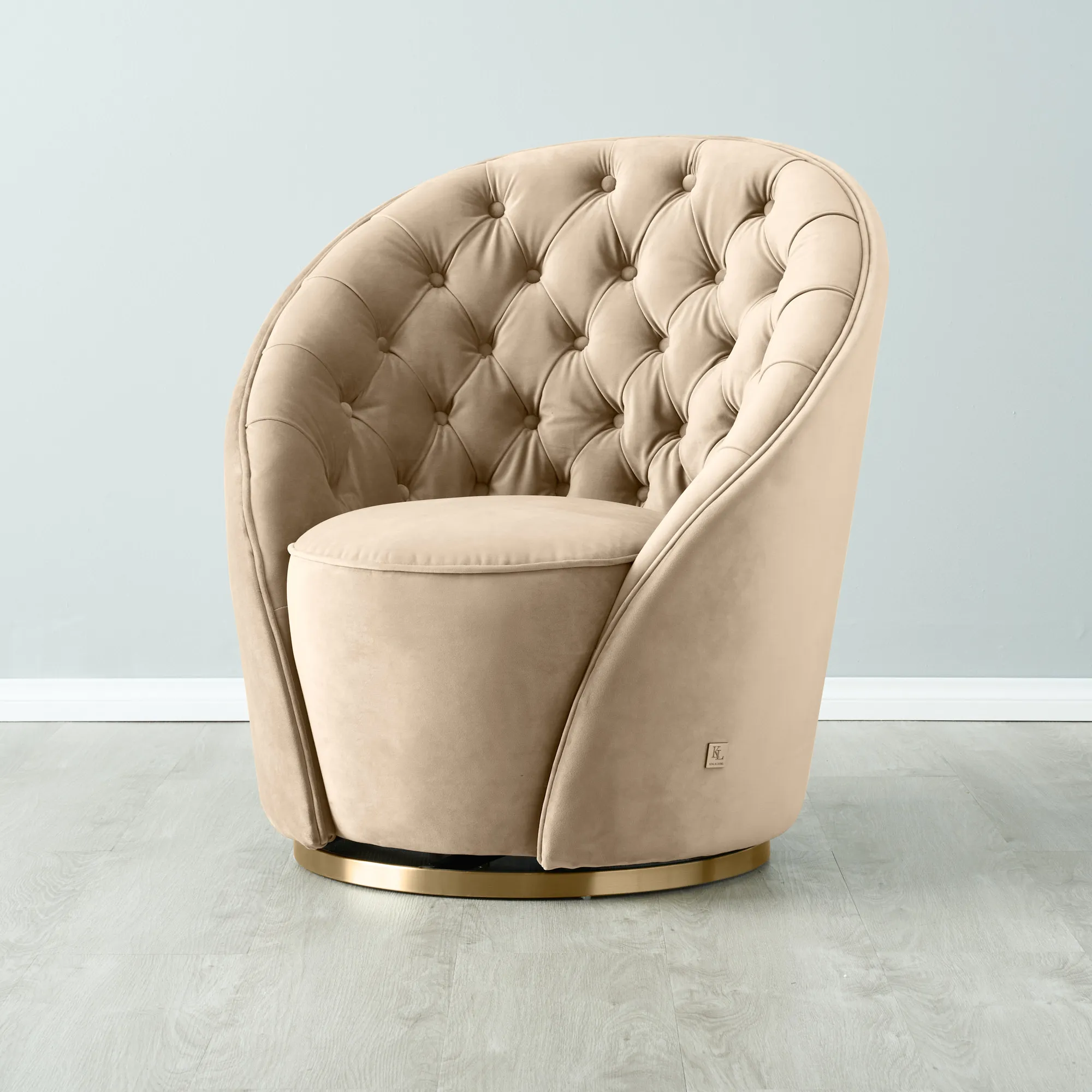 Sonja Beige Velvet Swivel Occasional Chair - Brushed Champagne Gold ...