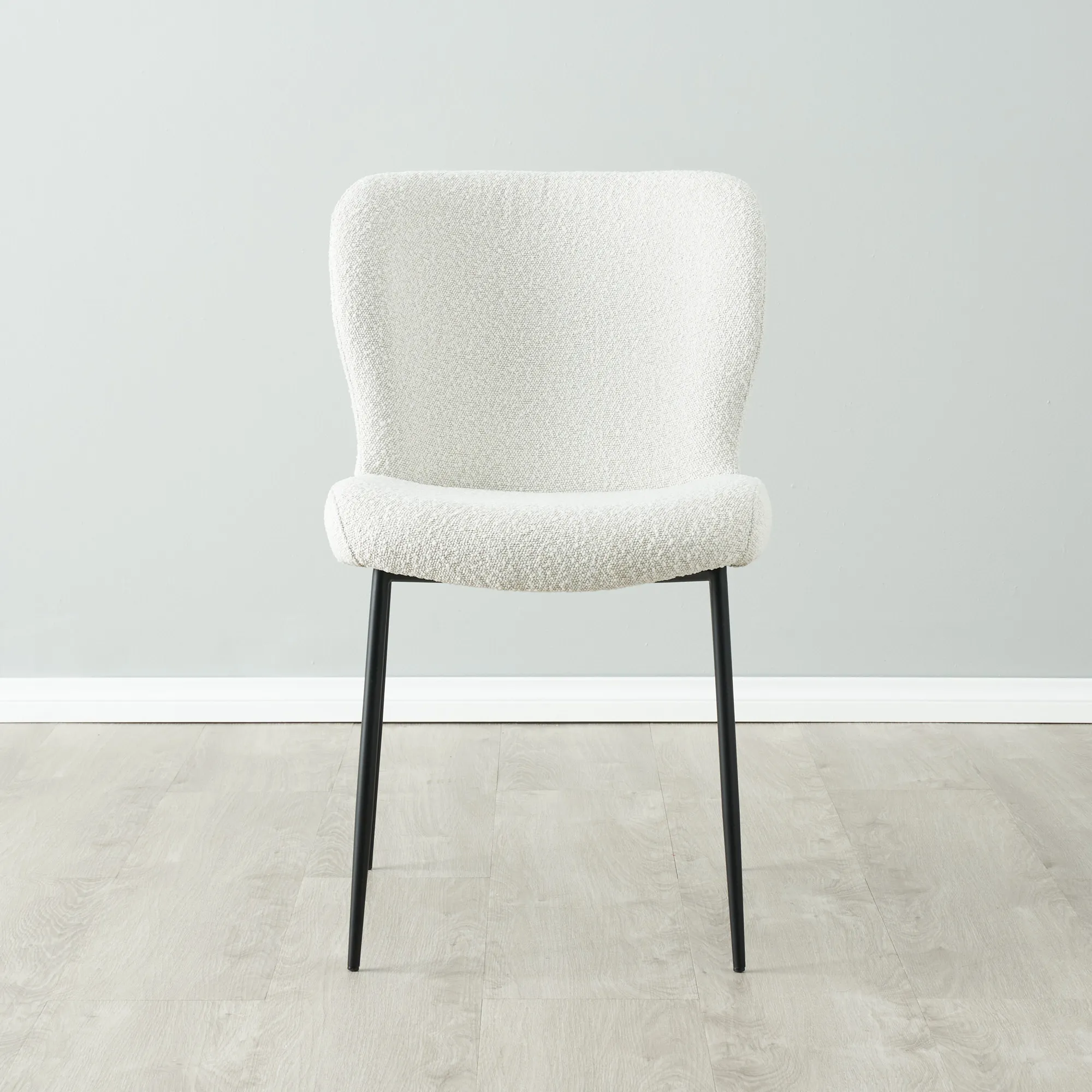 Hailey Snow White Boucle Dining Chair - Black Legs