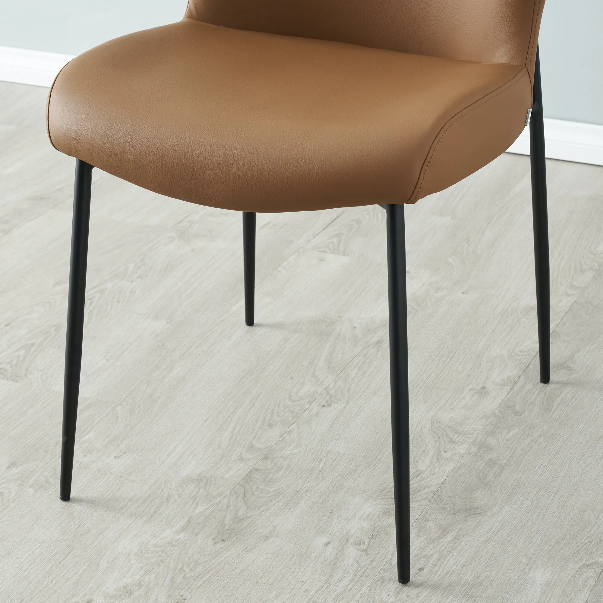 Hailey Walnut Vegan Leather Dining Chair - Black Legs