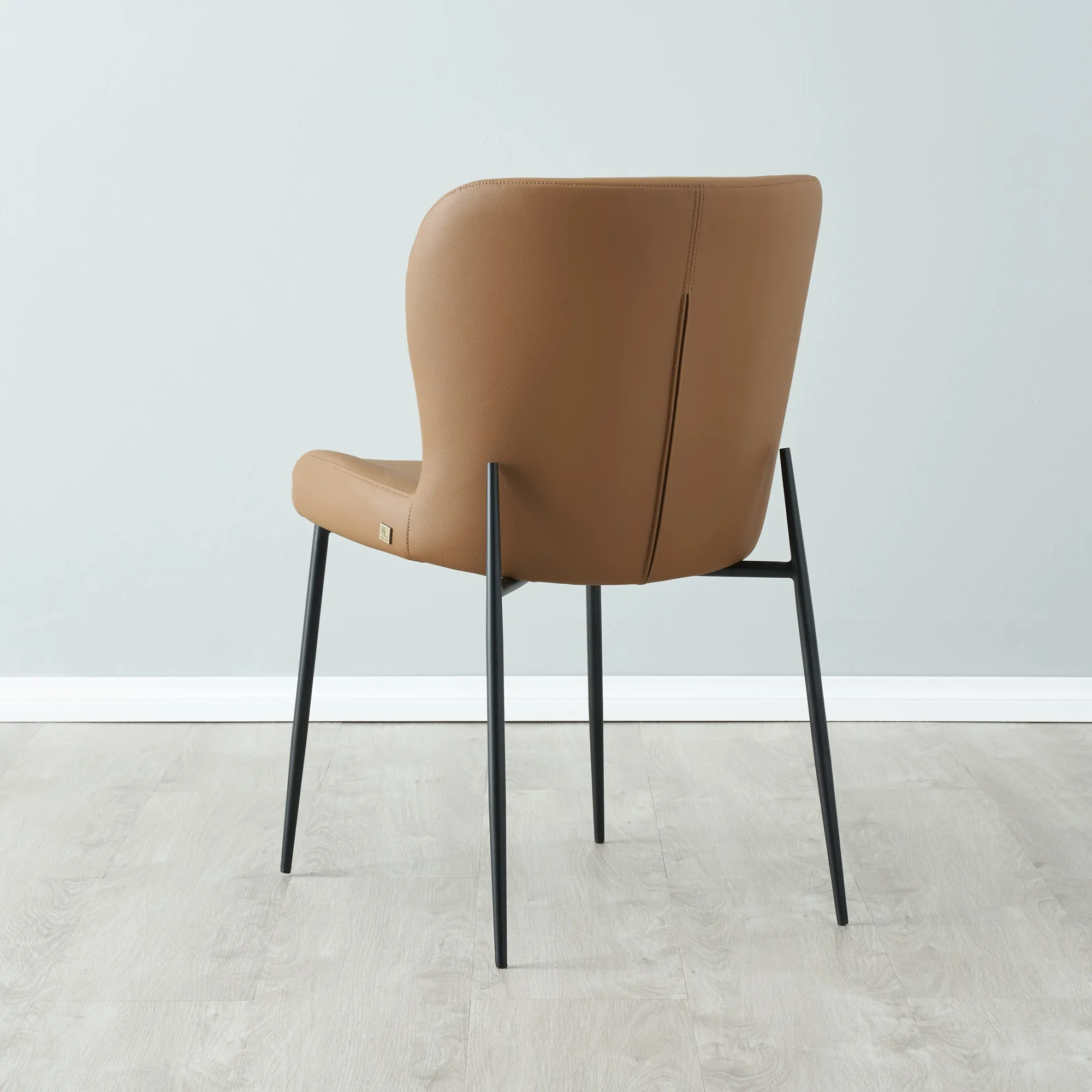 Hailey Walnut Vegan Leather Dining Chair - Black Legs