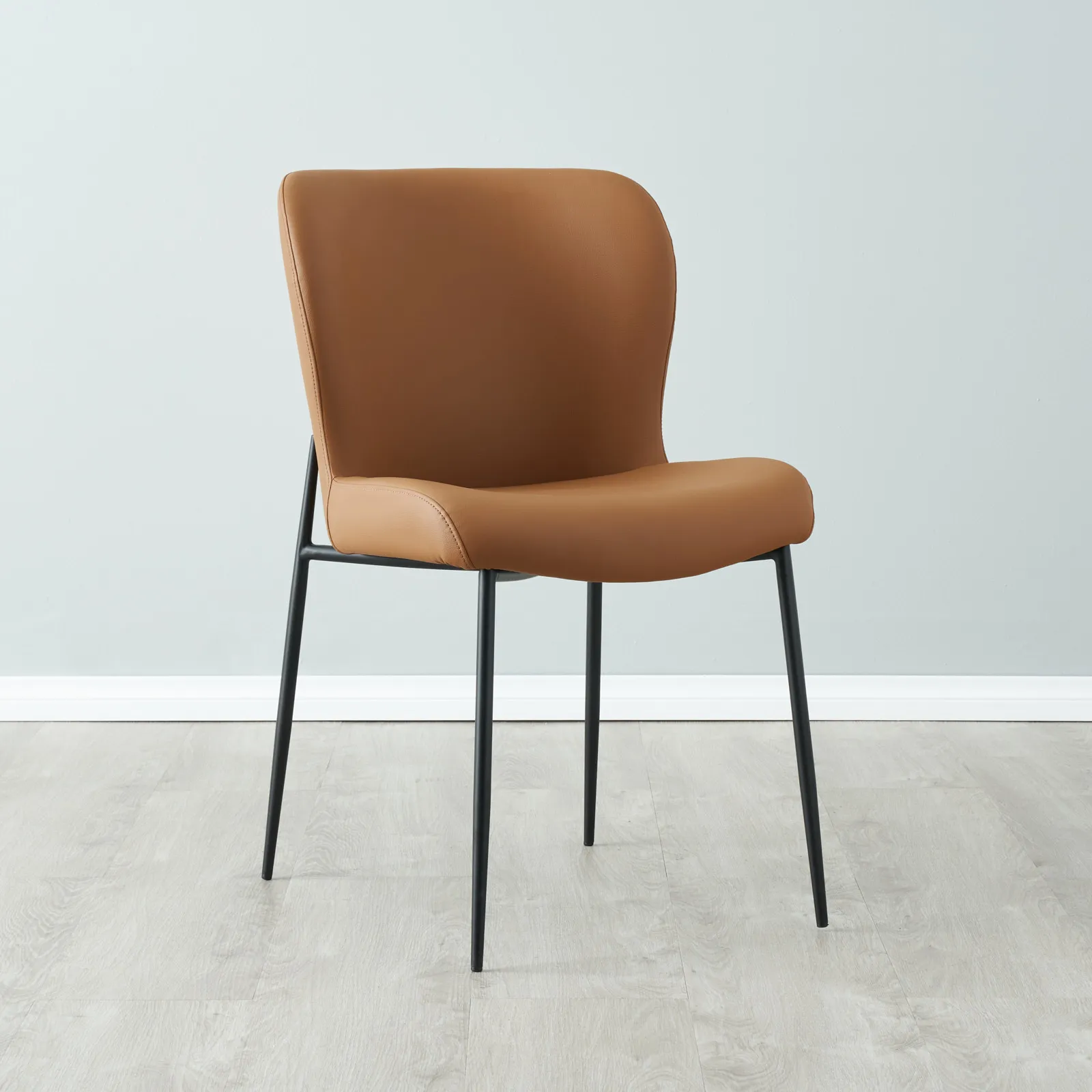 Hailey Walnut Vegan Leather Dining Chair - Black Legs