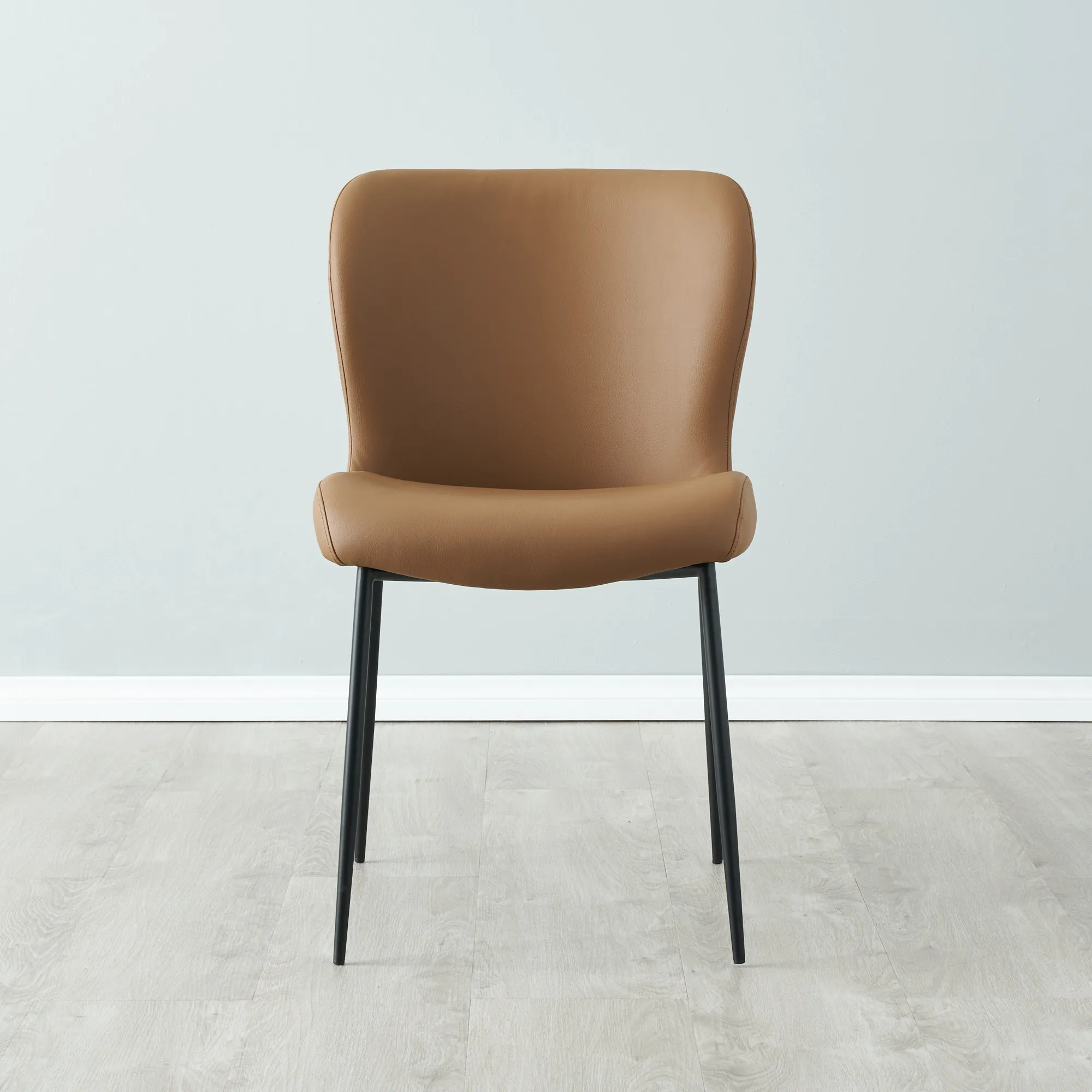 Hailey Walnut Vegan Leather Dining Chair - Black Legs