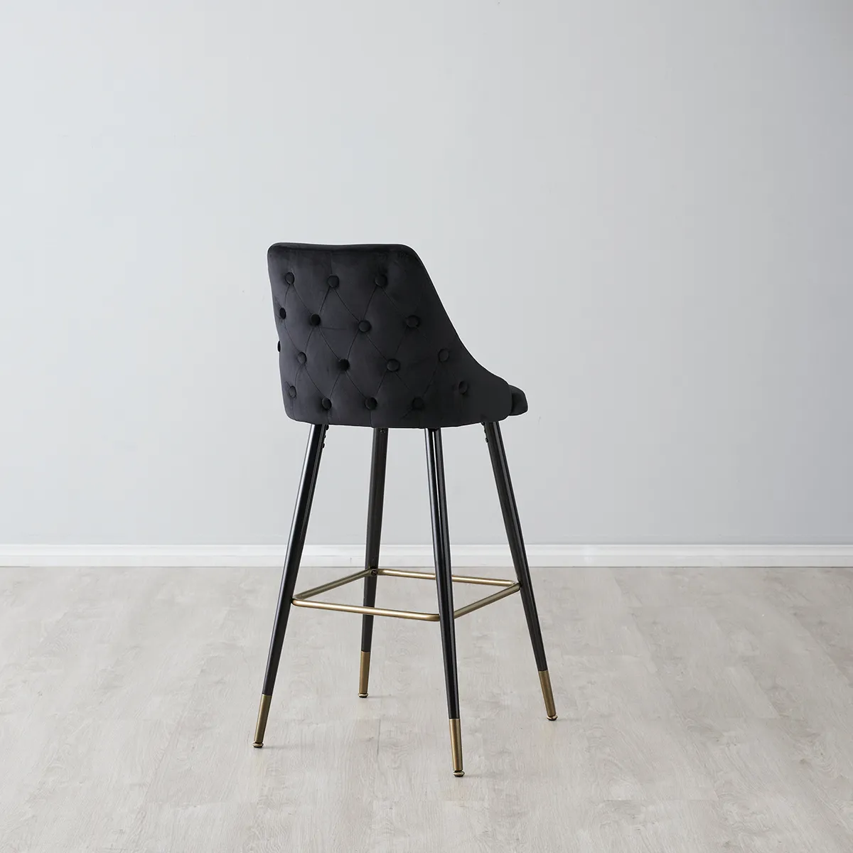 Winston III Black Velvet Bar Stool - 74cm