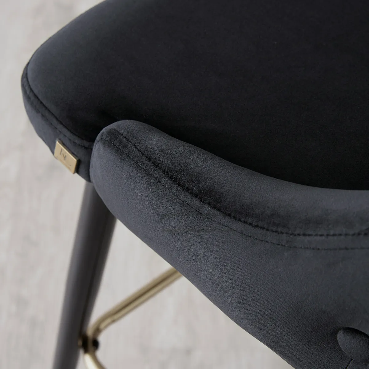 Winston III Black Velvet Bar Stool - 74cm