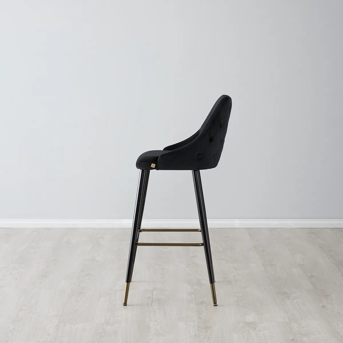 Winston III Black Velvet Bar Stool - 74cm