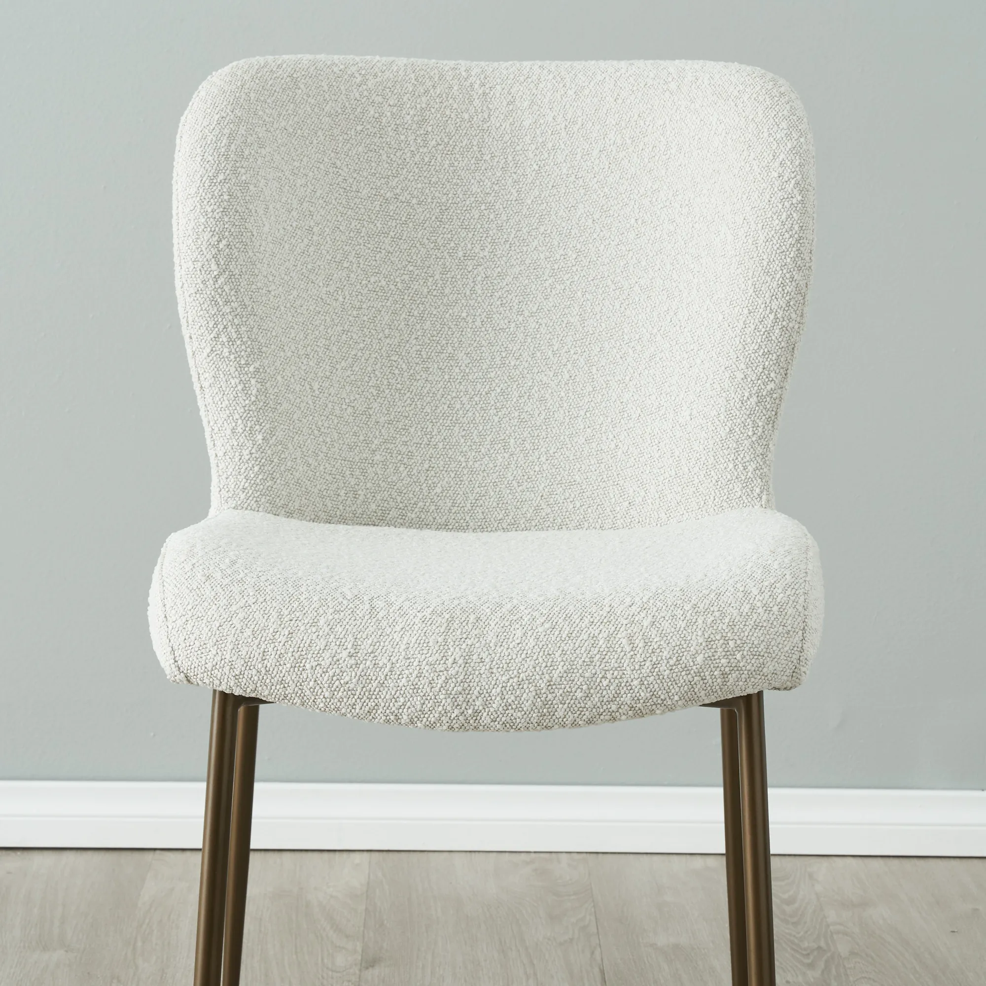 Hailey Snow White Boucle Dining Chair - Bronze Legs