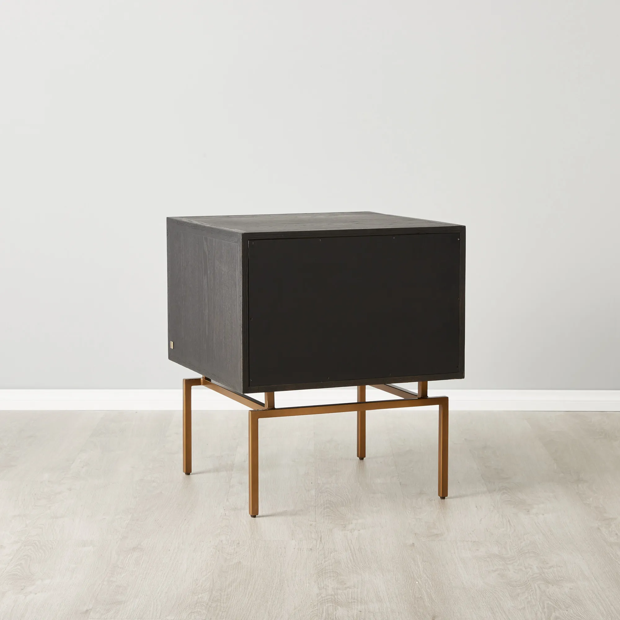 Mackenzie Black Wooden Bedside Table - Brass Coloured Handles