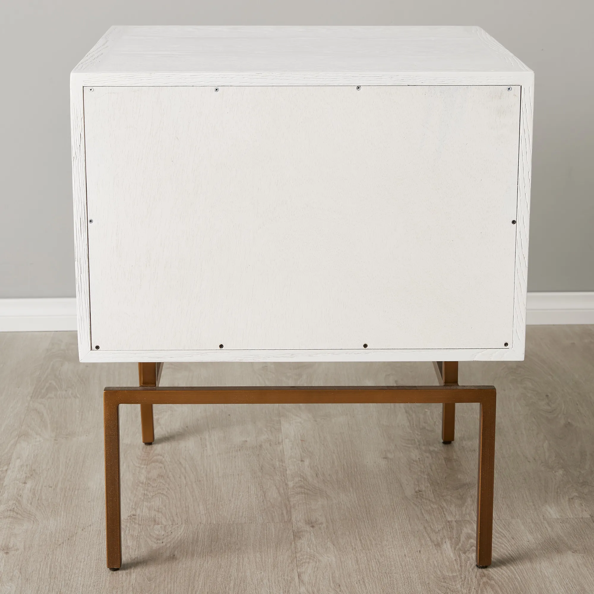 Mackenzie White Wooden Bedside Table - Brass Coloured Handles