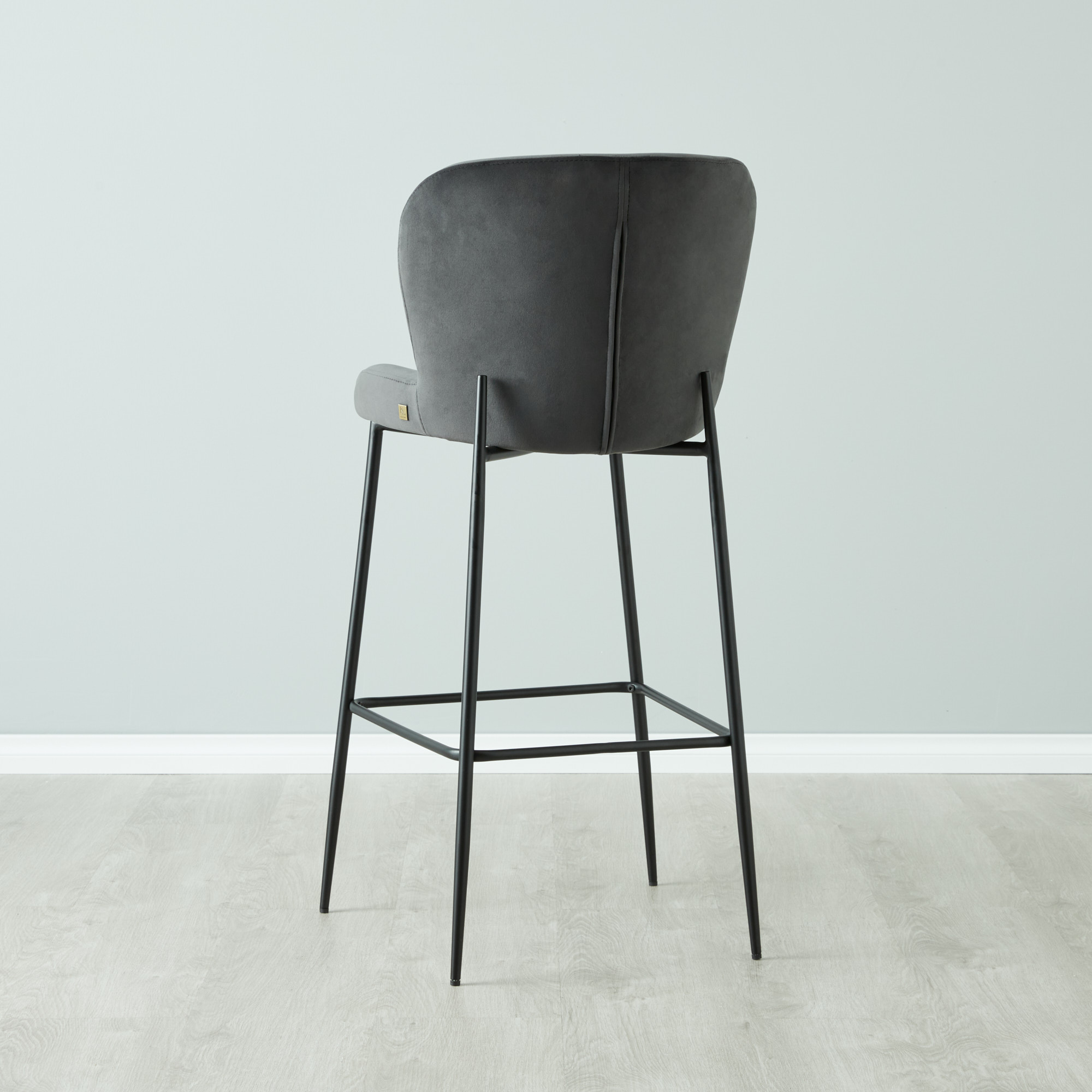 Hailey Charcoal Velvet Bar Stool - Black Metal Legs