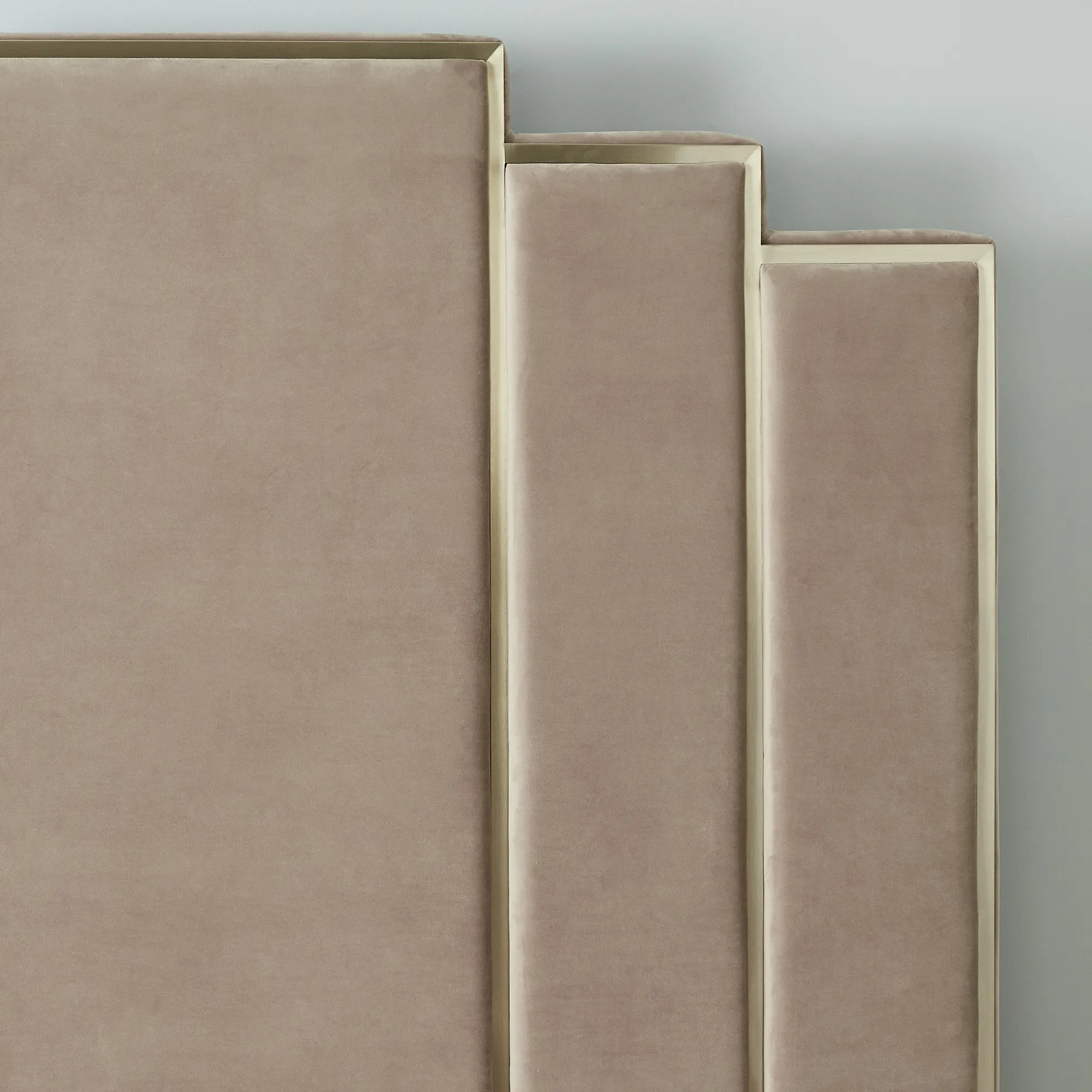 Jacques Beige Velvet King Bed-Brushed Champagne Gold Frame